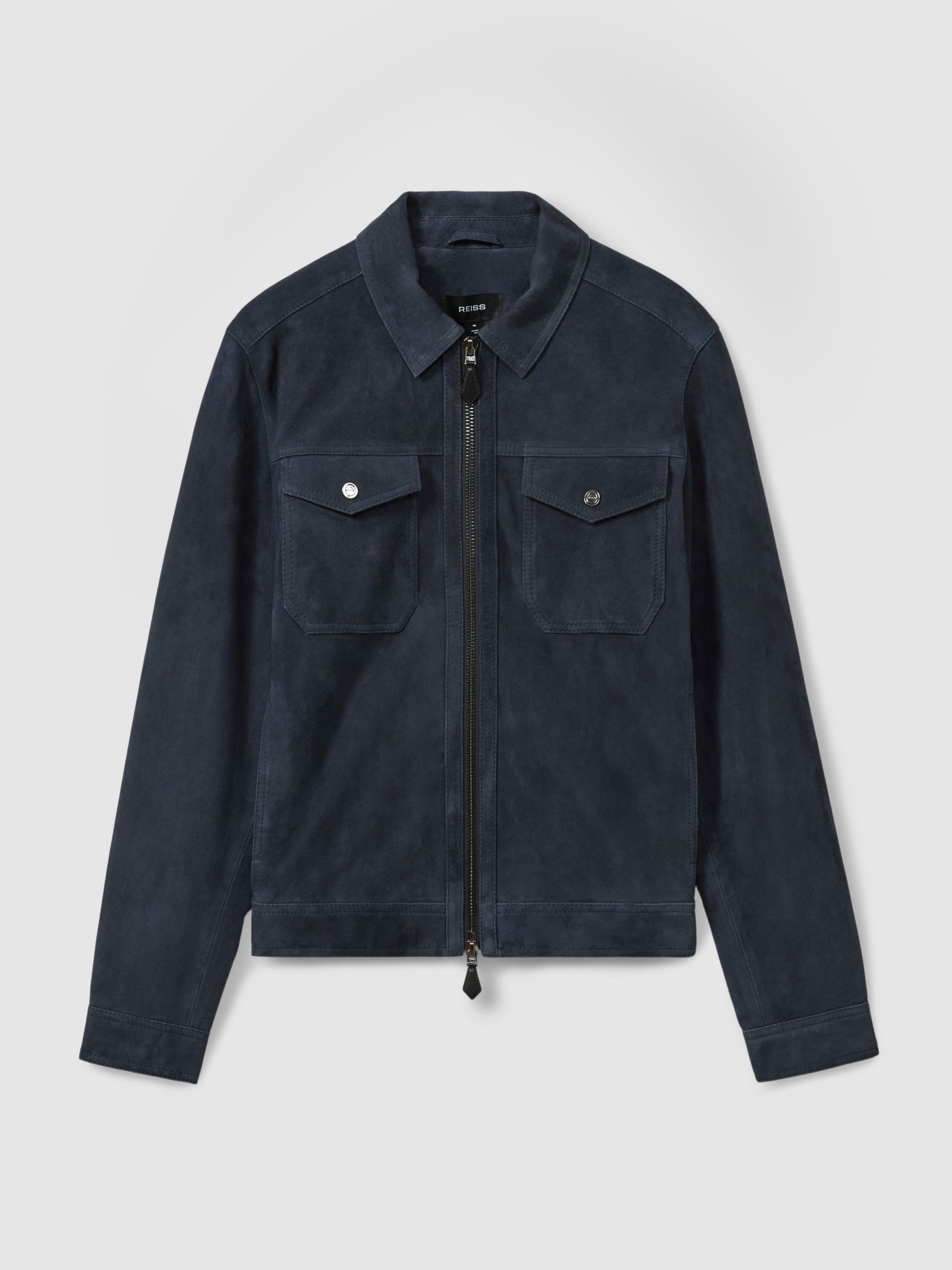 Reiss Suede Zip-Through Trucker Jacket in Indigo Blue - REISS