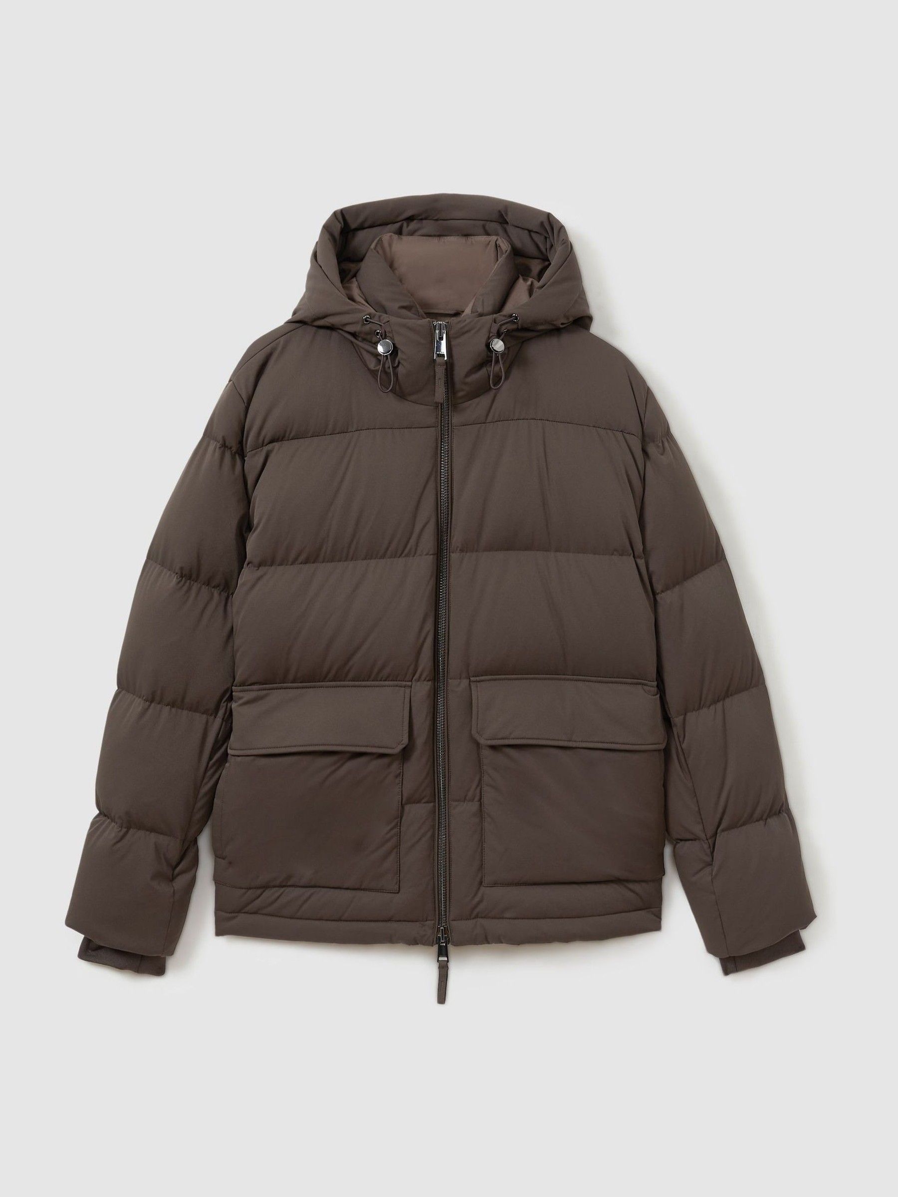 Reiss Quilted Shell Puffer Down Jacket in Brown/Stone - REISS