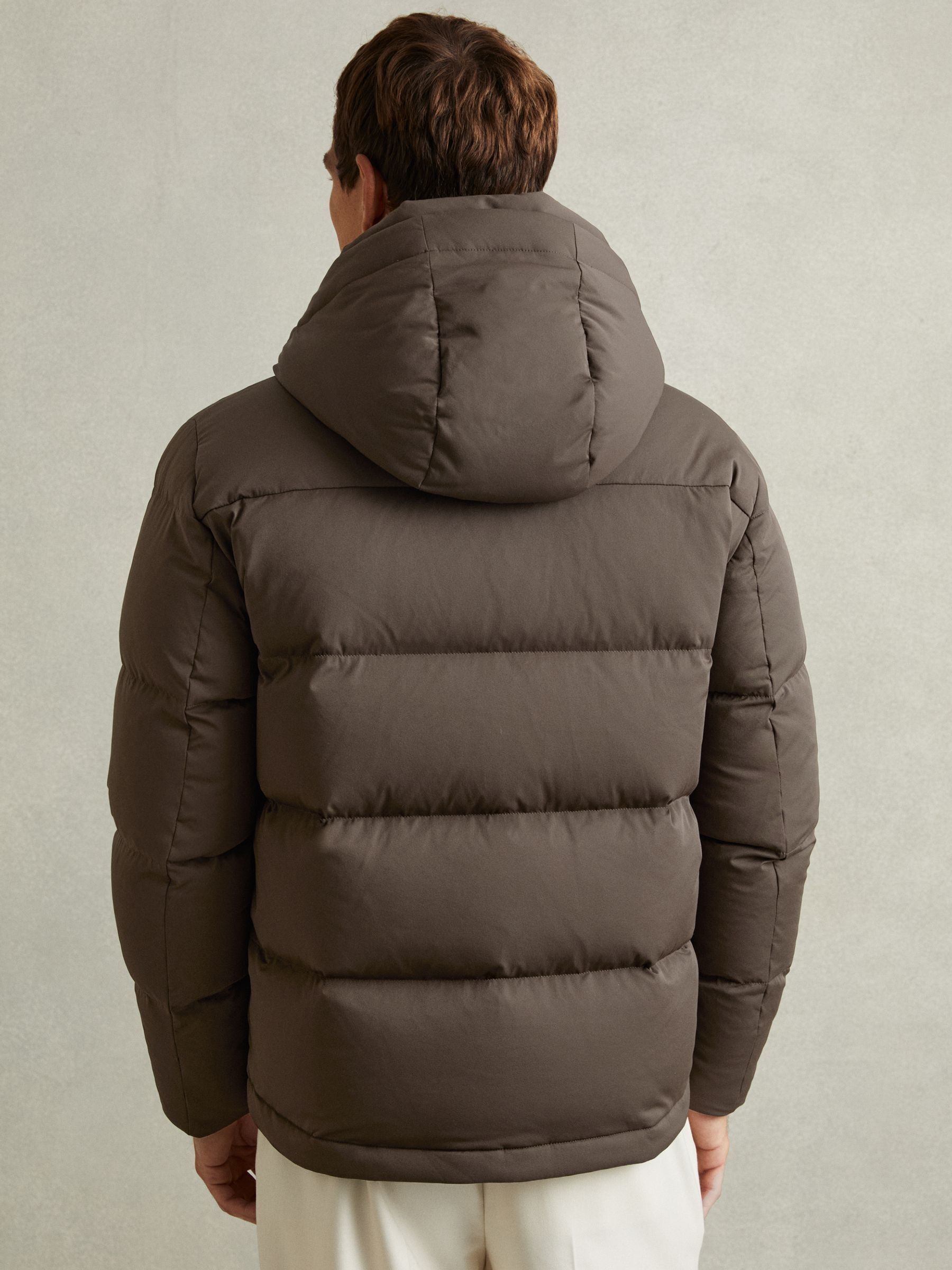 Reiss Quilted Shell Puffer Down Jacket in Brown/Stone - REISS