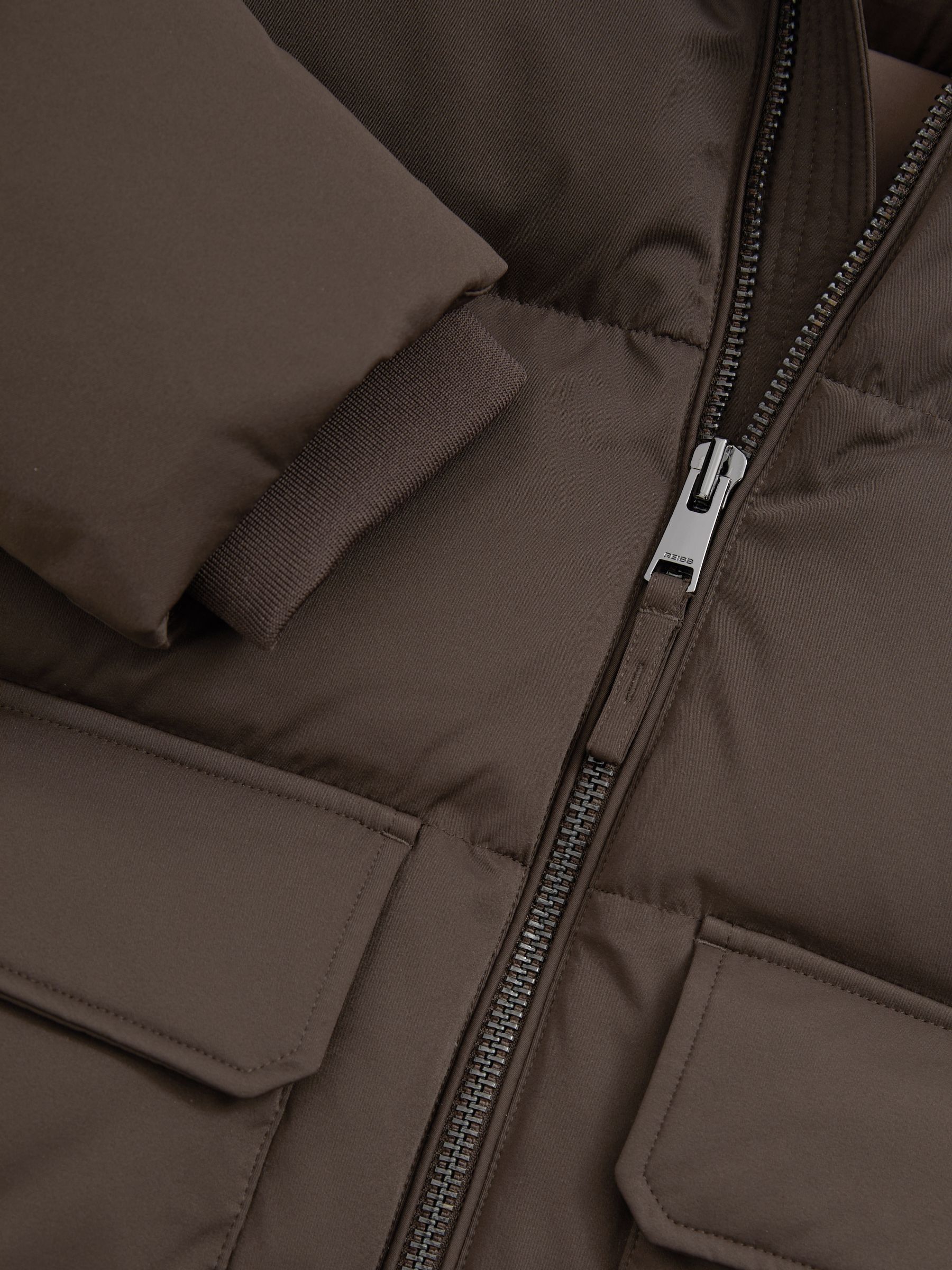 Reiss Quilted Shell Puffer Down Jacket in Brown/Stone - REISS