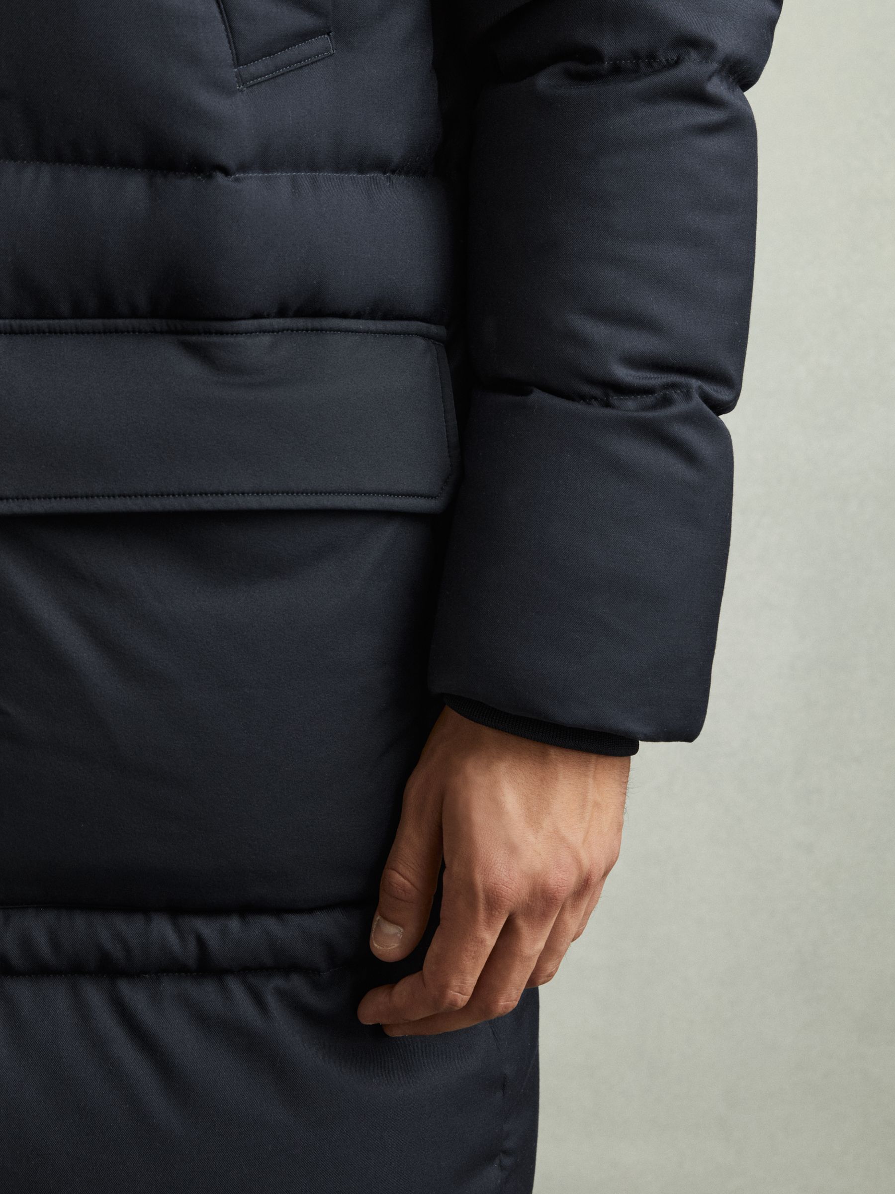 Reiss Quilted Longline Puffer Coat in Navy - REISS