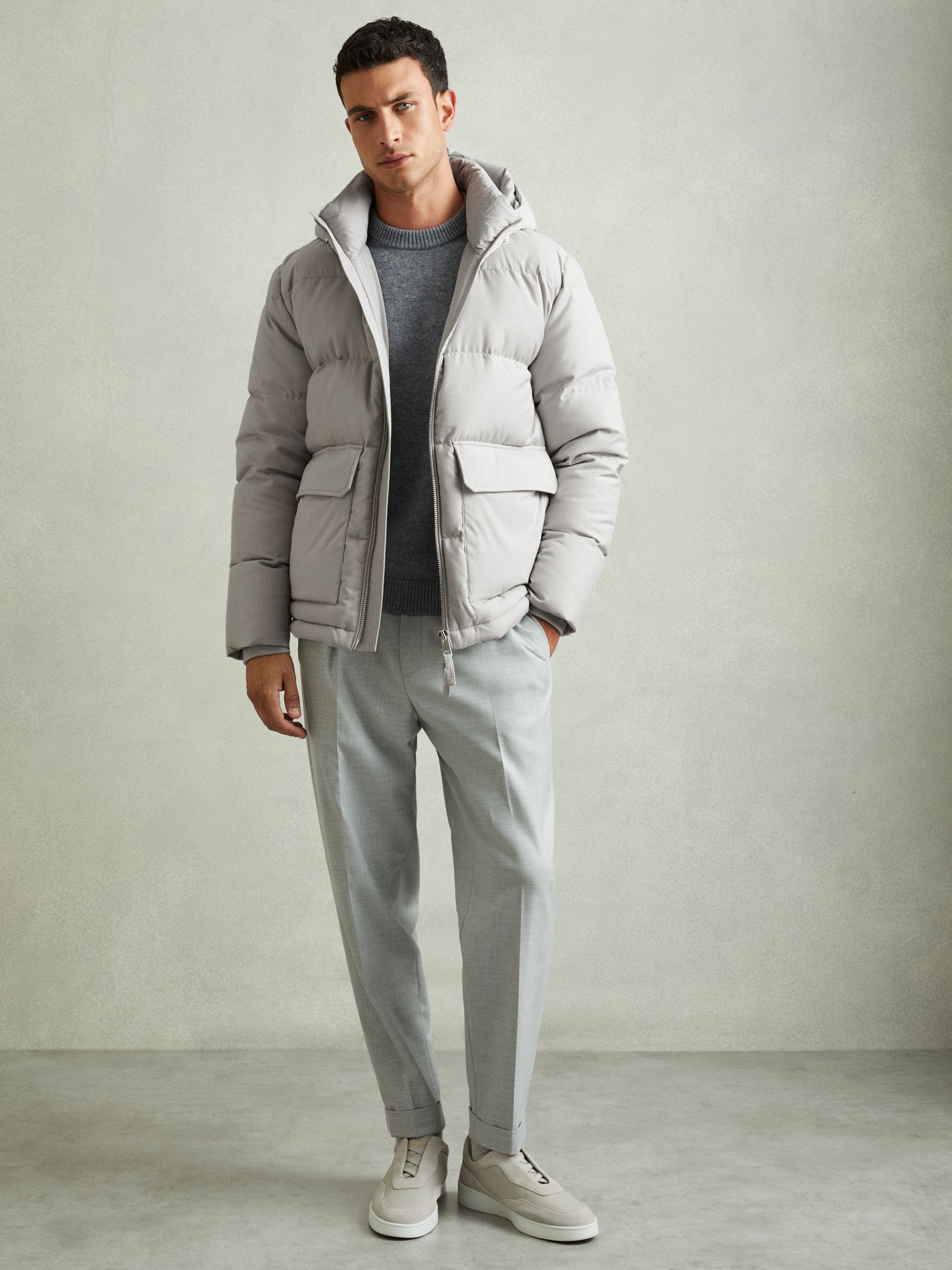 Reiss Patch-Pocket Quilted Puffer Jacket in Grey - REISS
