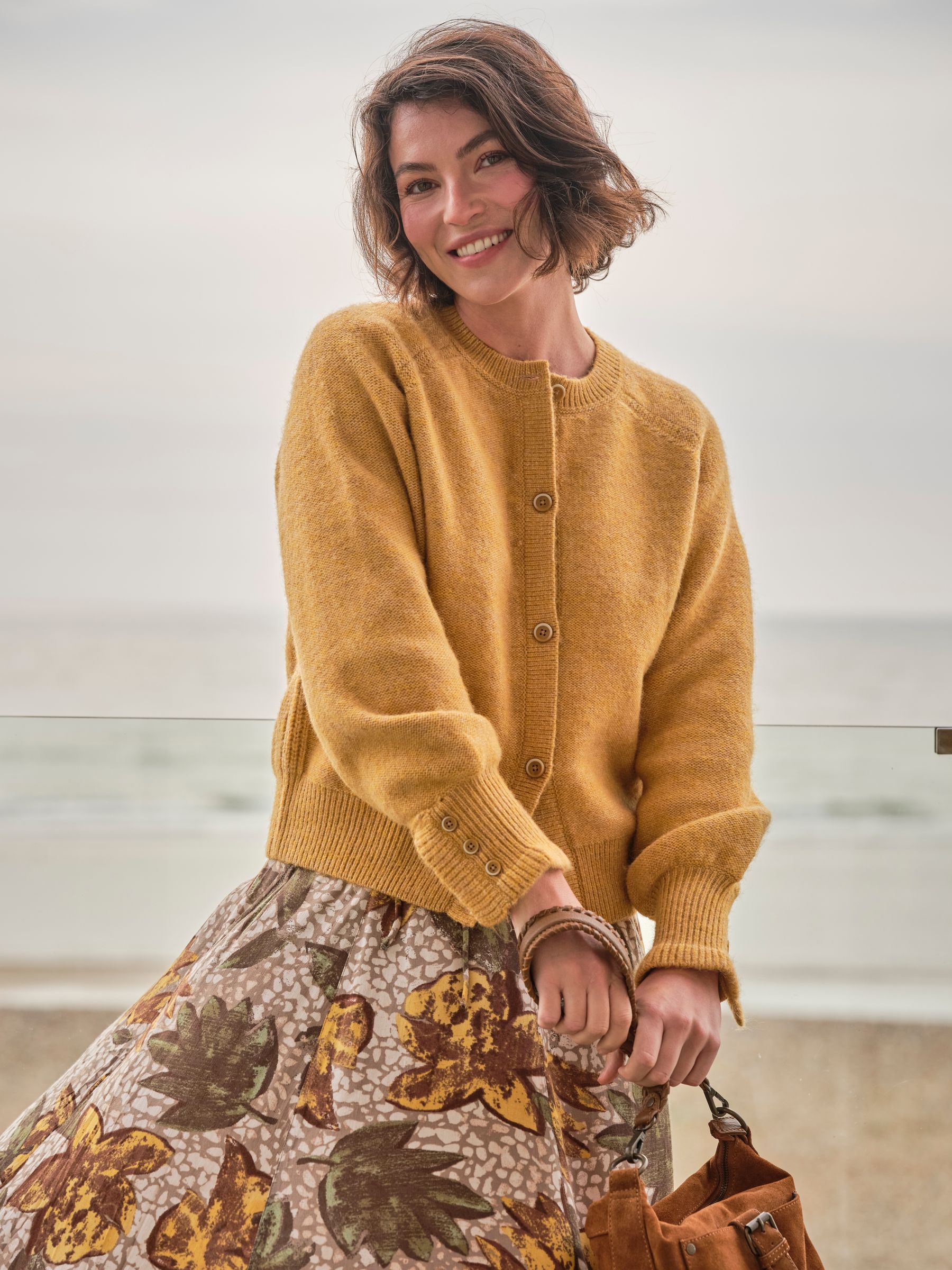 Yellow Carlee Knitted Button Front Cardigan | FatFace