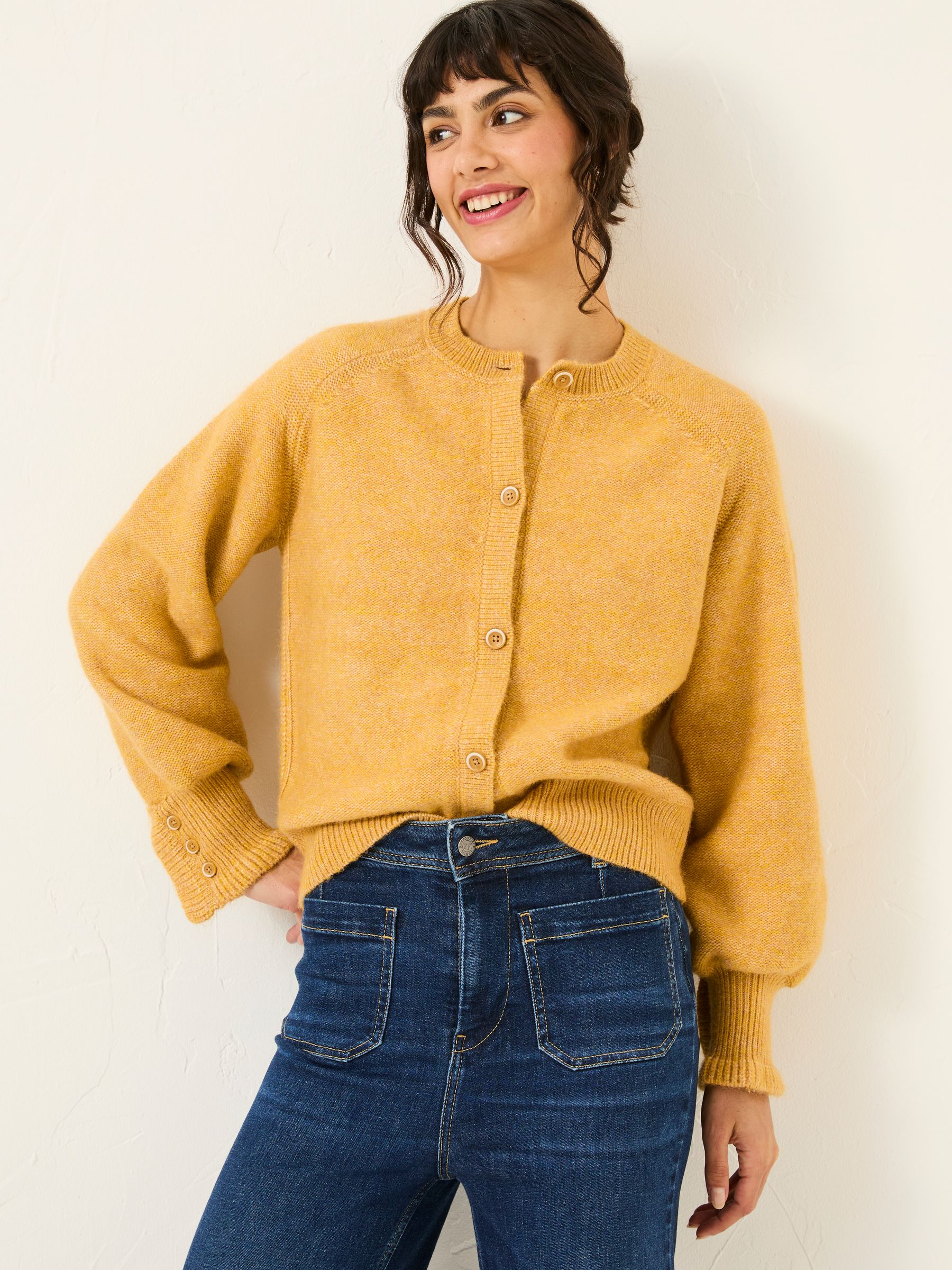 Yellow Carlee Knitted Button Front Cardigan | FatFace