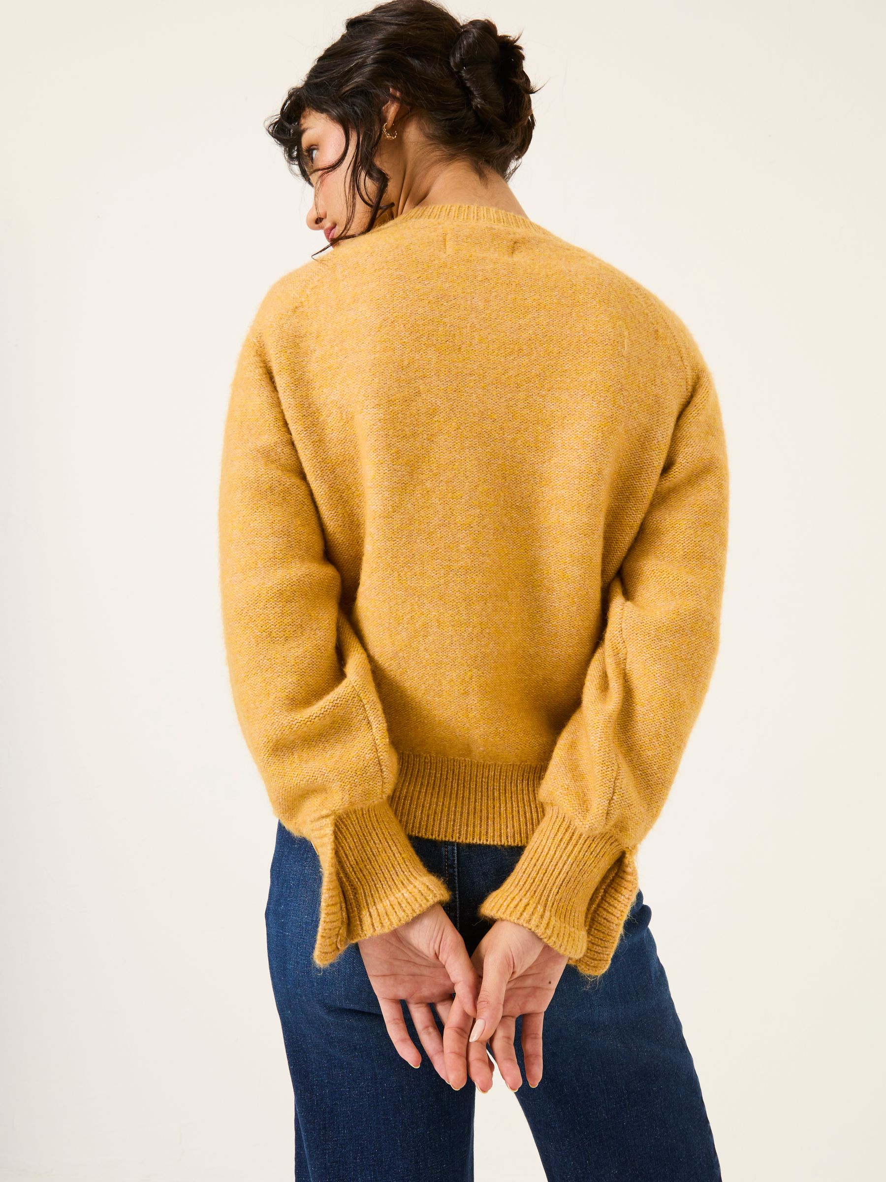 Yellow Carlee Knitted Button Front Cardigan | FatFace