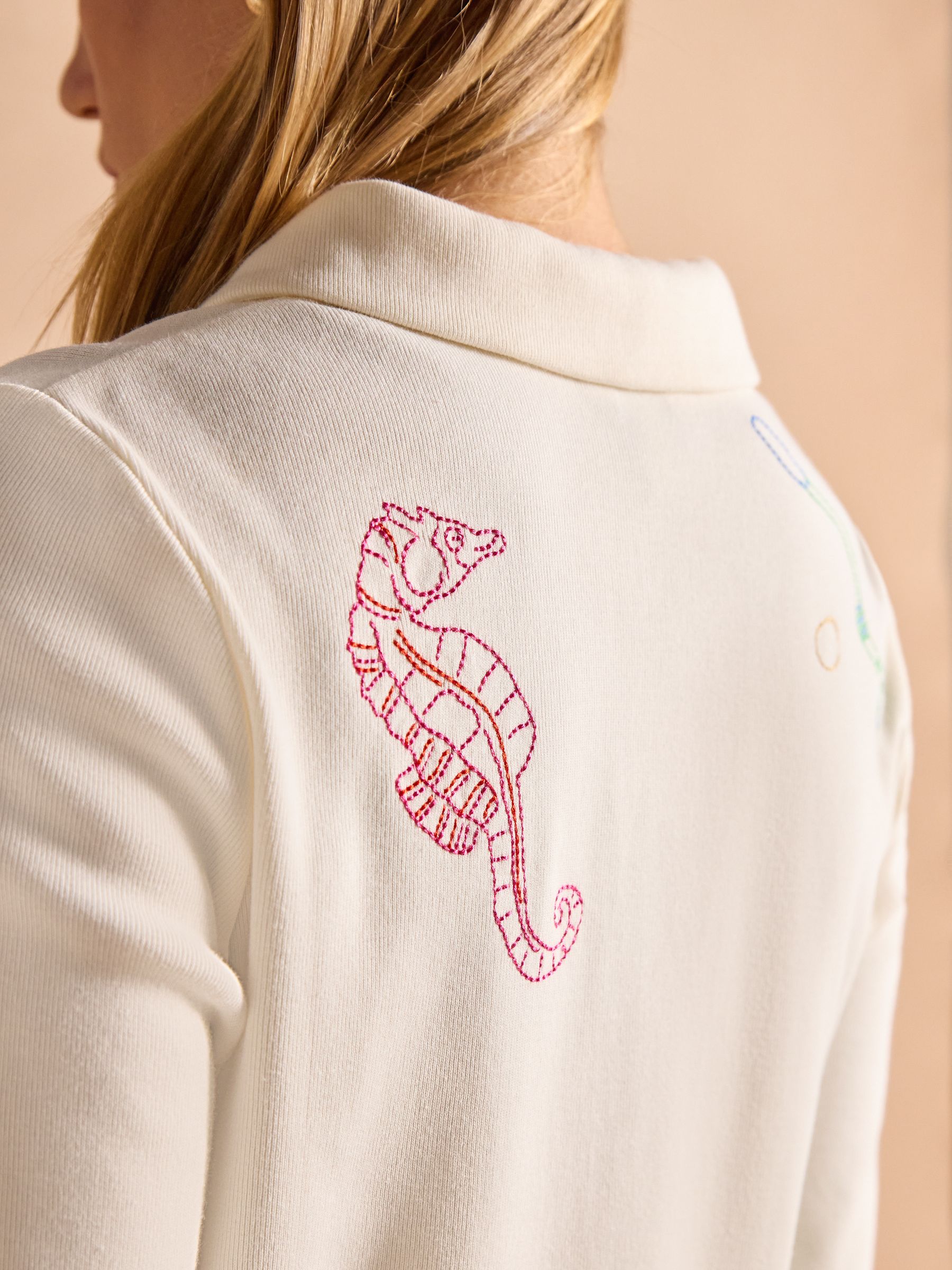 Premium Ribbed Embroidered Cream Jersey Cardigan | Joules