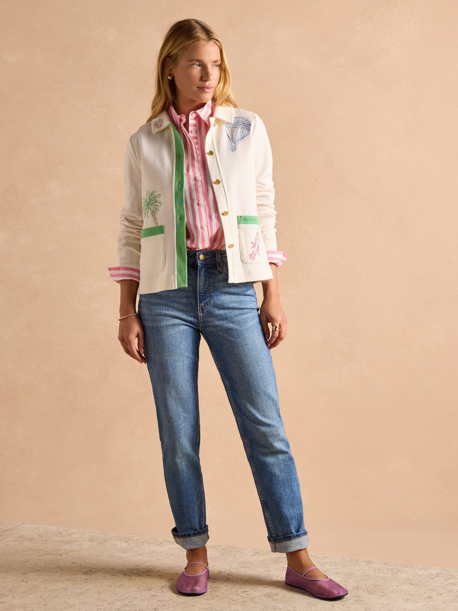 Premium Ribbed Embroidered Cream Jersey Cardigan | Joules