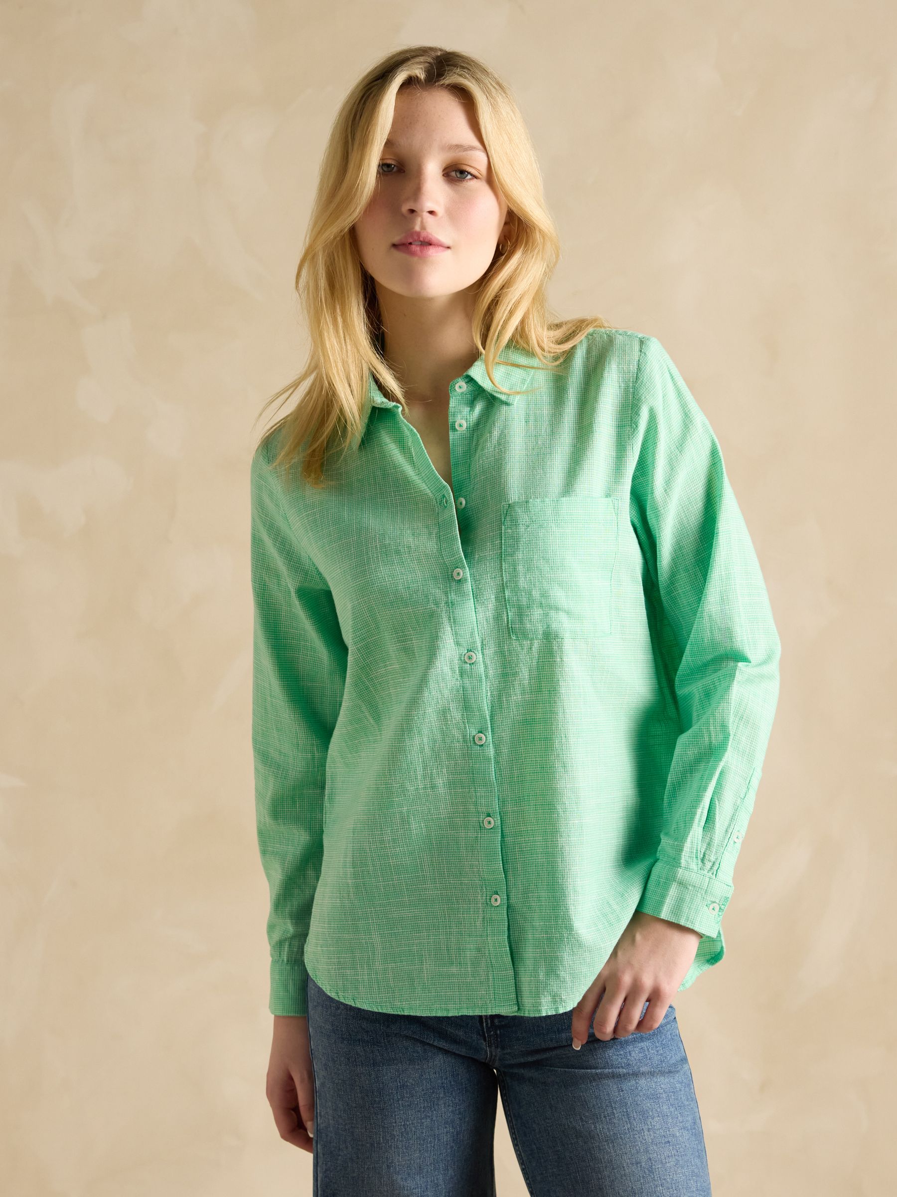 Ida Green Cotton Shirt | Joules