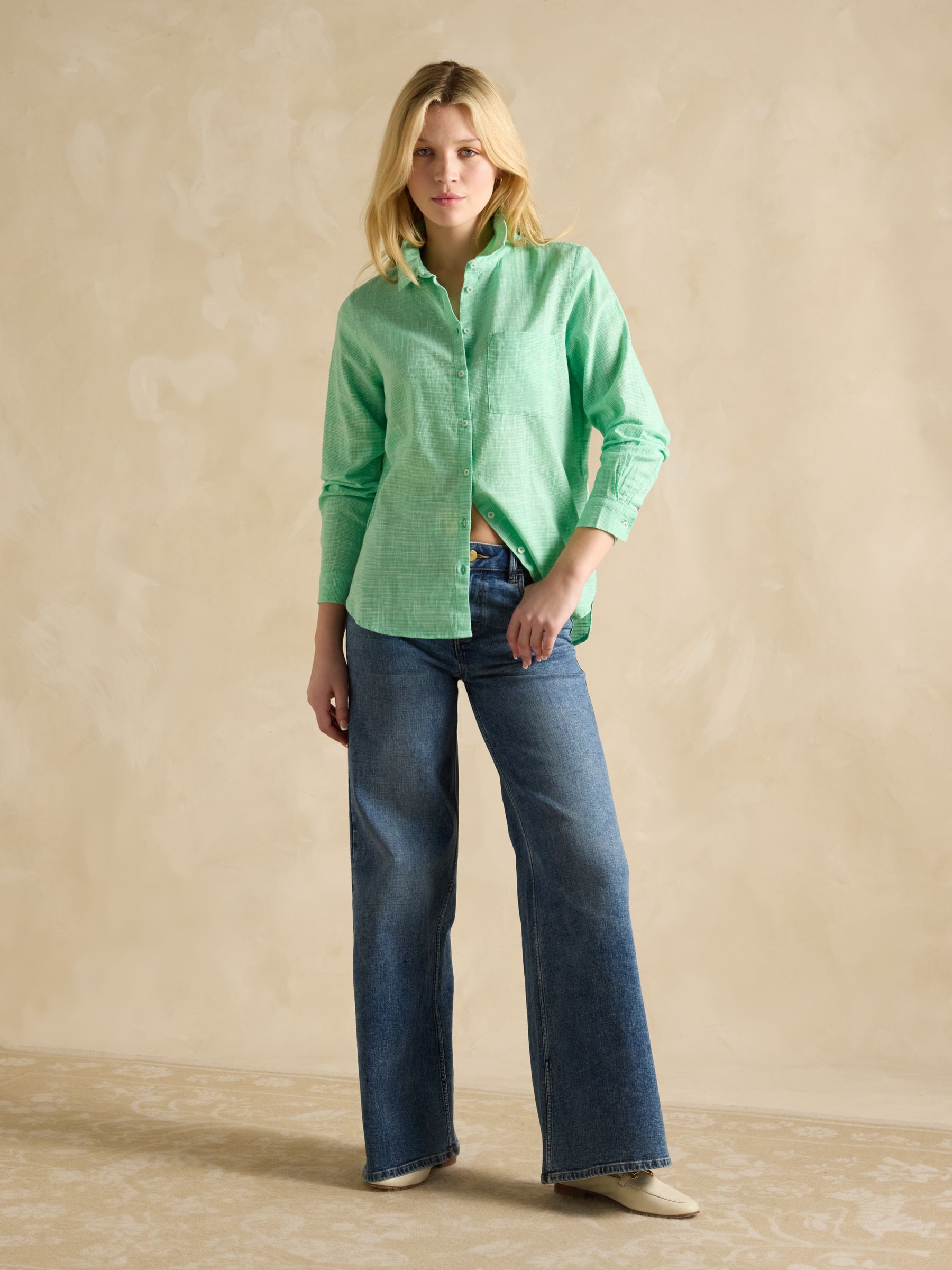 Ida Green Cotton Shirt | Joules