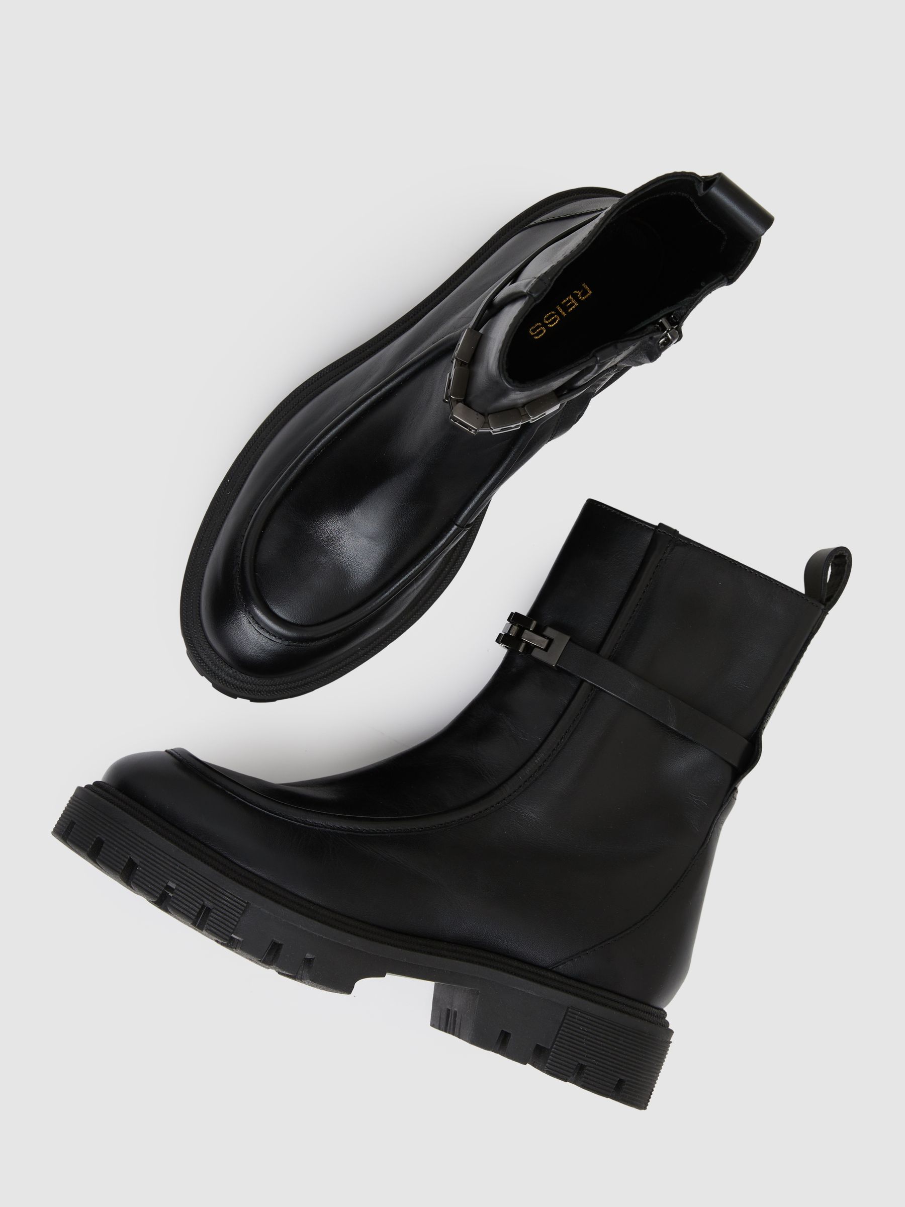 Reiss Chain Embellished Ankle Boots in Black - REISS