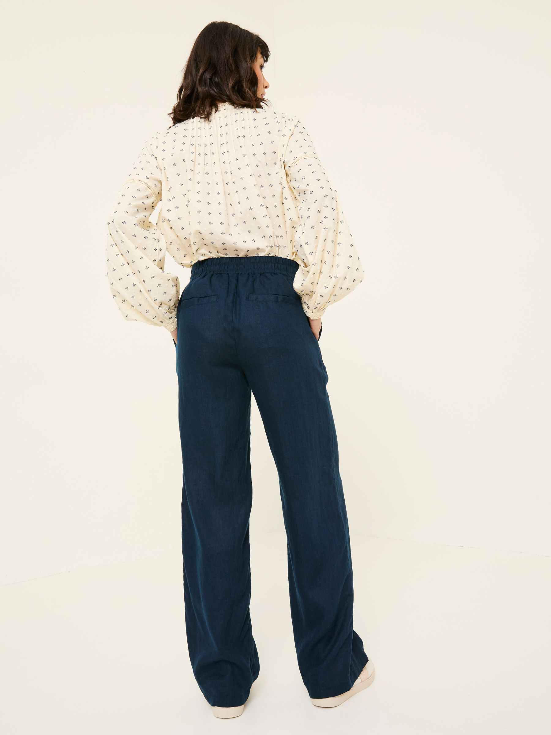 Iva Navy Wide Leg Linen Trousers | FatFace