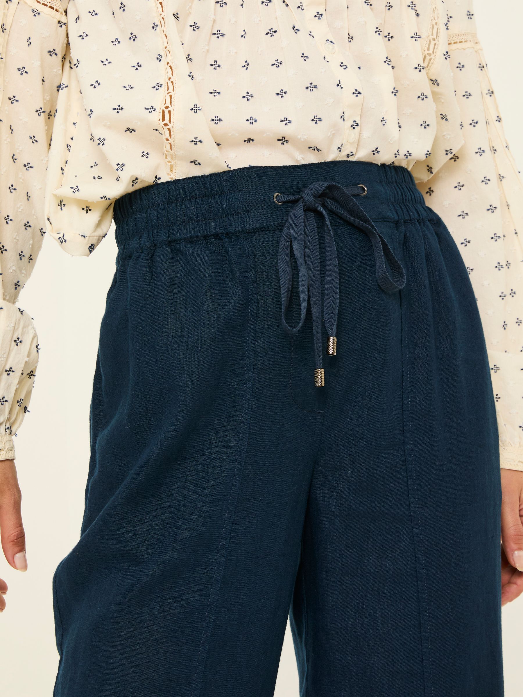 Iva Navy Wide Leg Linen Trousers | FatFace