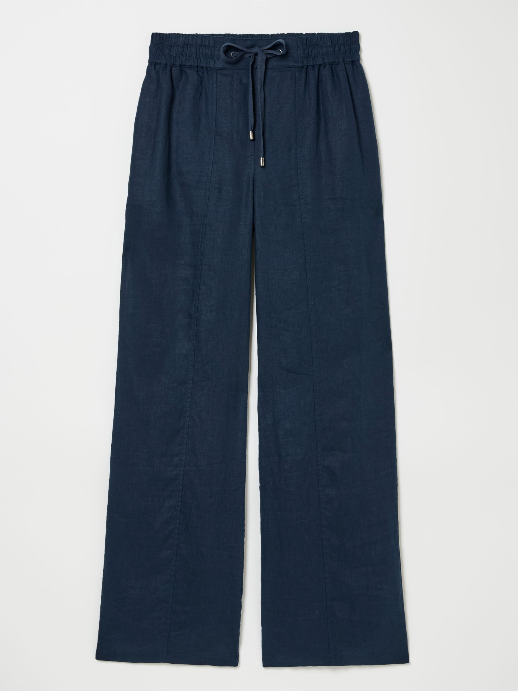 Iva Navy Wide Leg Linen Trousers | FatFace
