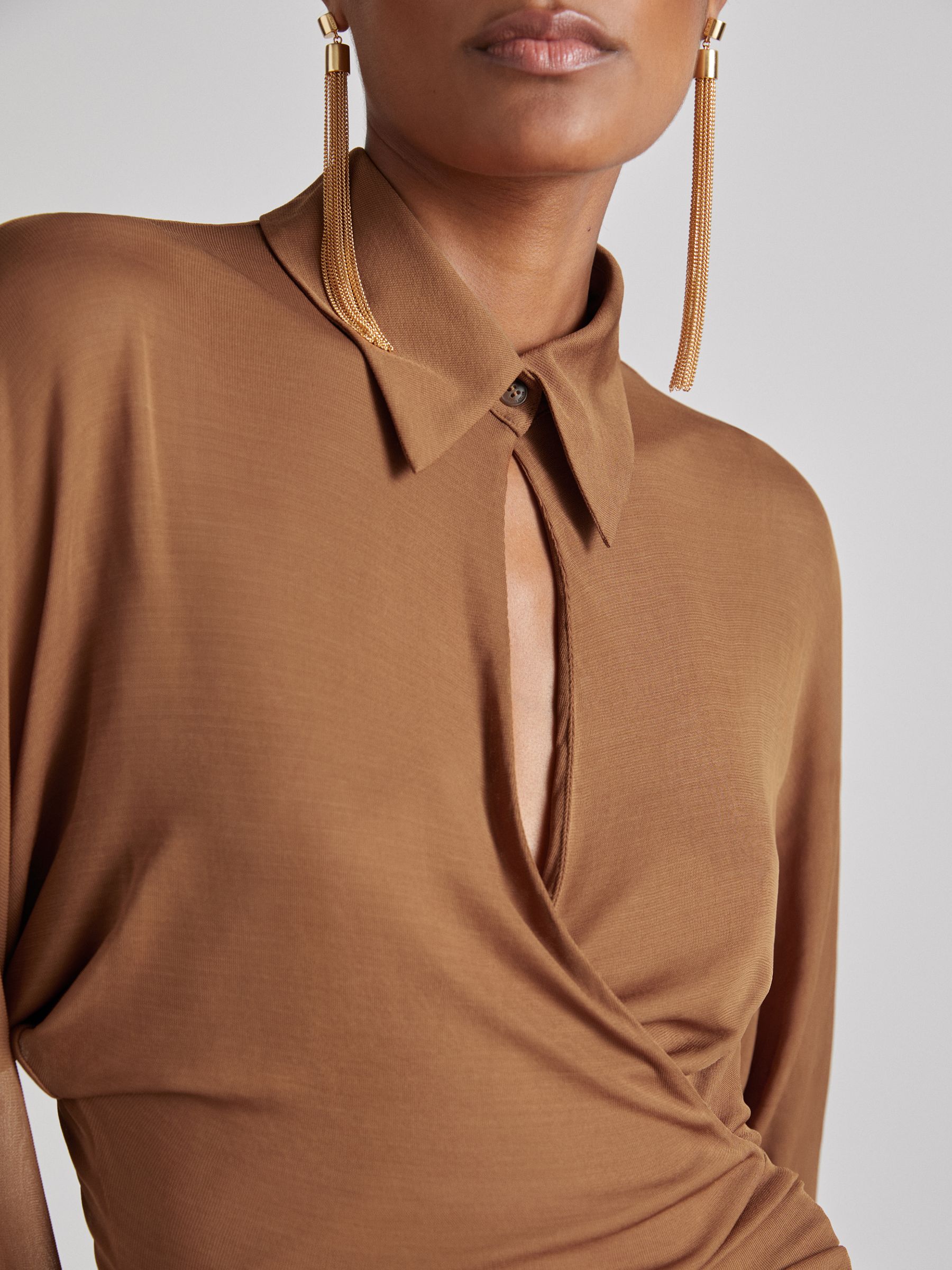 Reiss Atelier Gathered-Georgette Maxi Dress in Tan - REISS