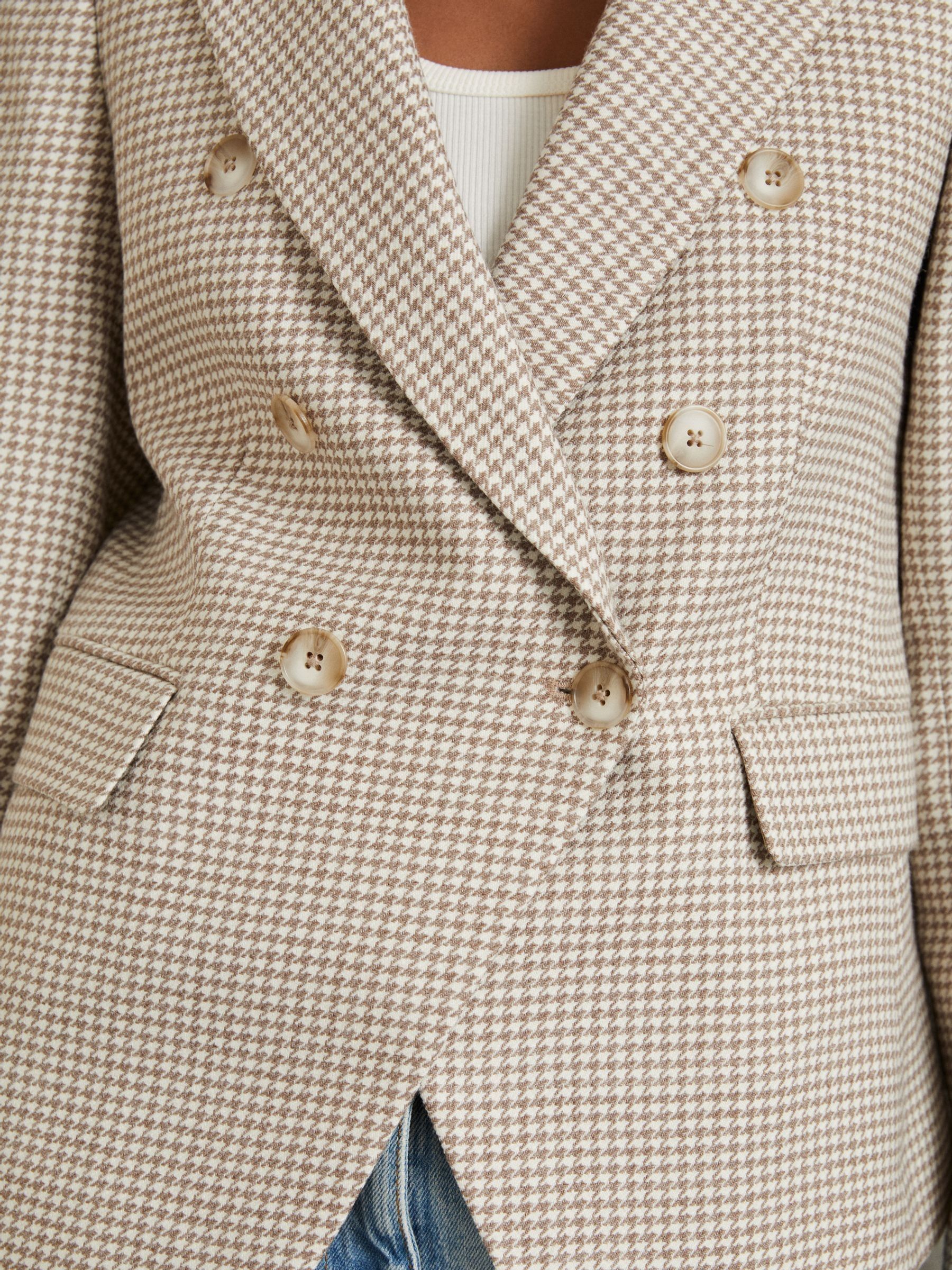 Reiss Wool-Blend Double-Breasted Dogtooth Blazer in Beige Check | REISS