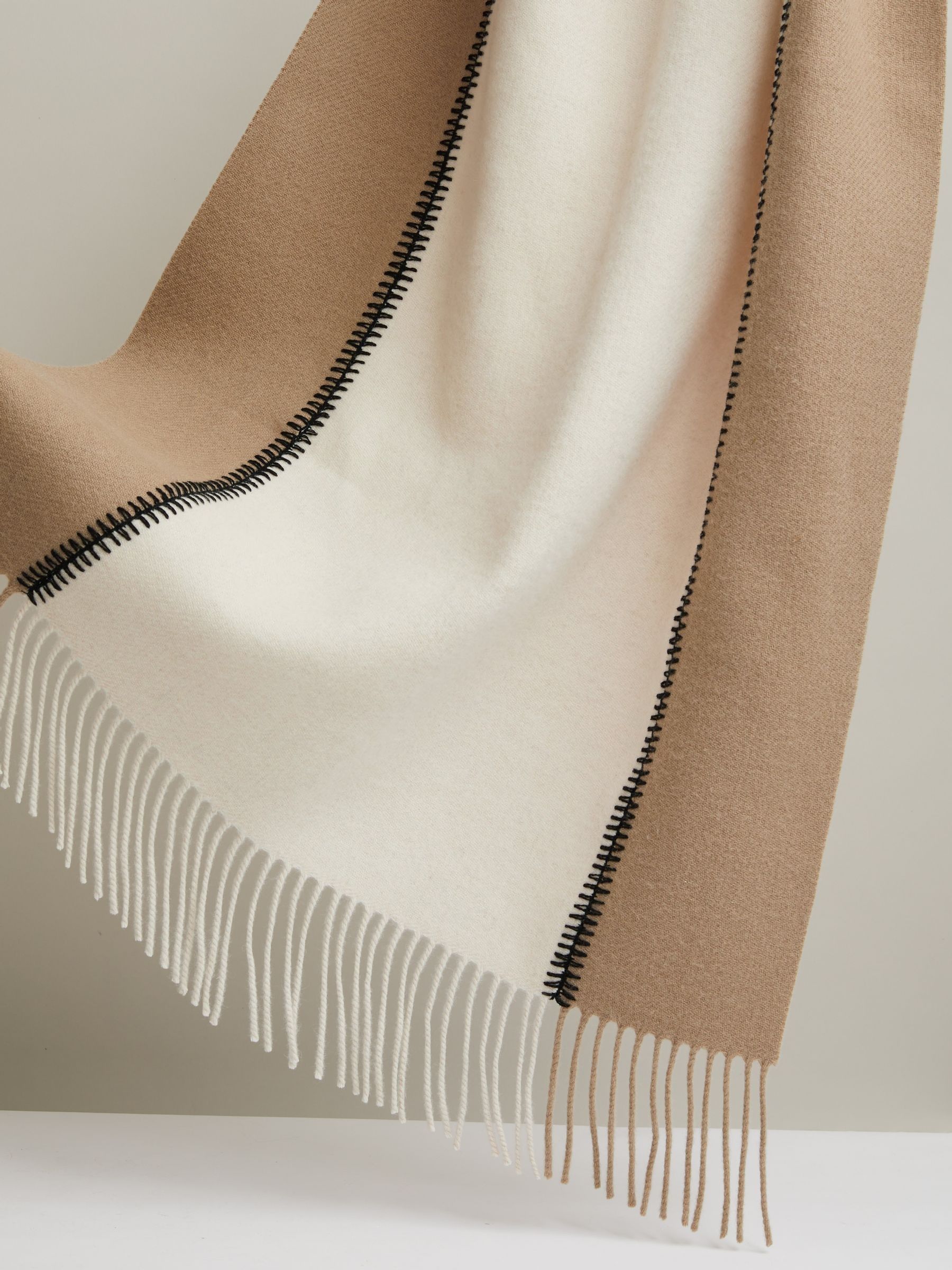 Reiss Lambswool Whipstitched Scarf in Camel - REISS
