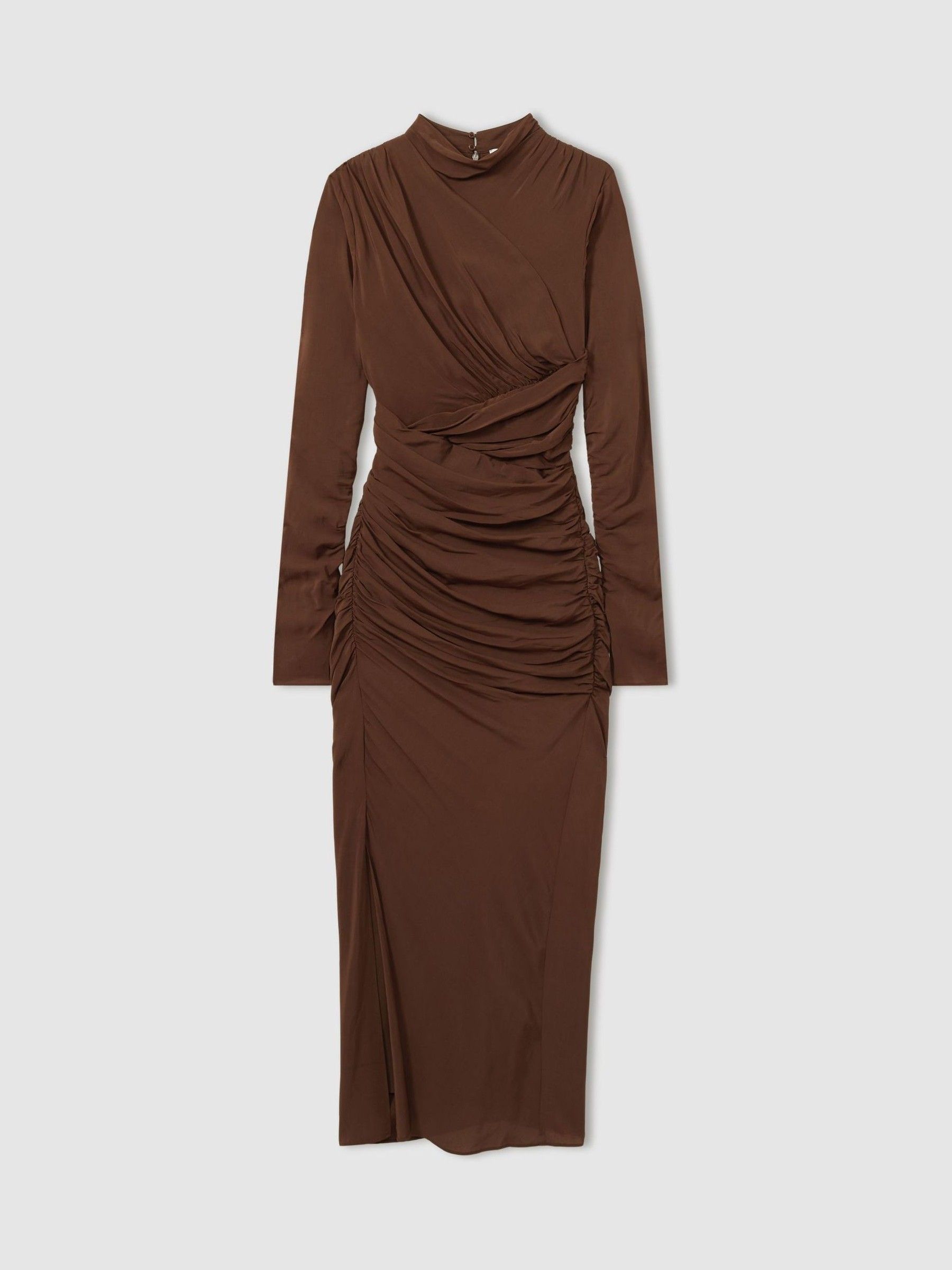 Reiss Kelly Chocolate Jersey Ruched Midi Dress - REISS