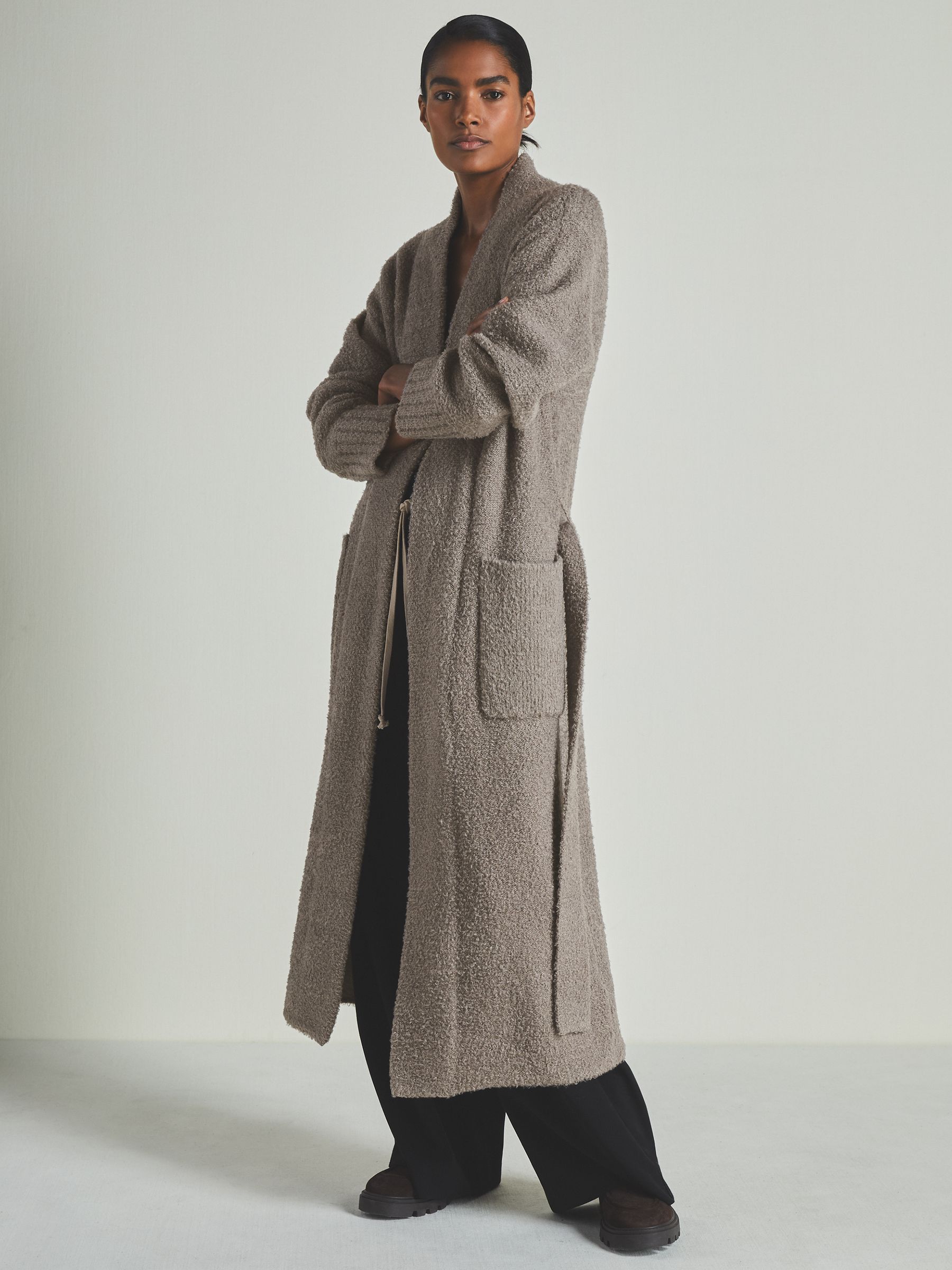 Reiss Reiss | Les 100 Ciels Bouclé Cardigan with Wool in Mink | REISS