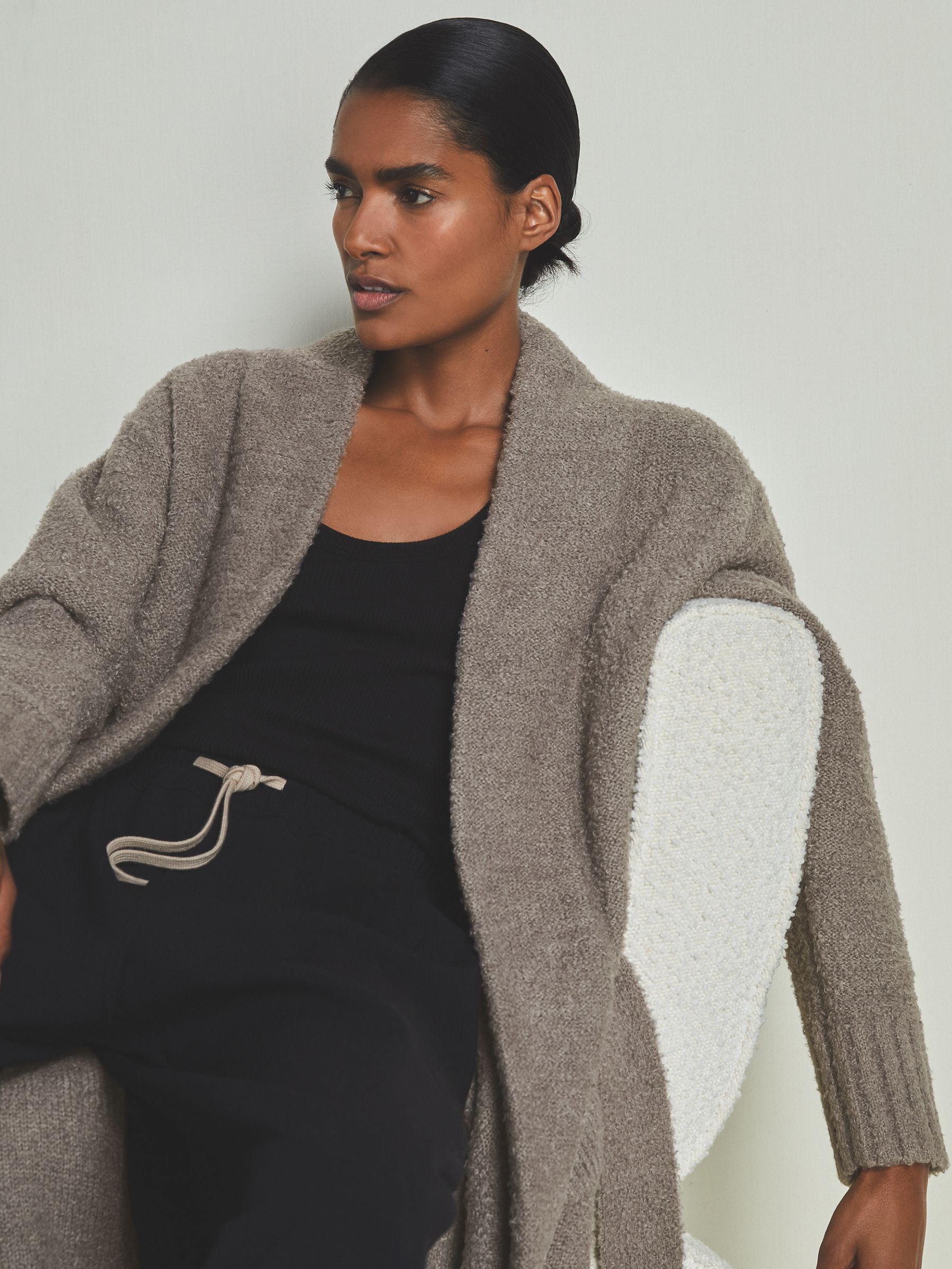 Reiss Reiss | Les 100 Ciels Bouclé Cardigan with Wool in Mink | REISS