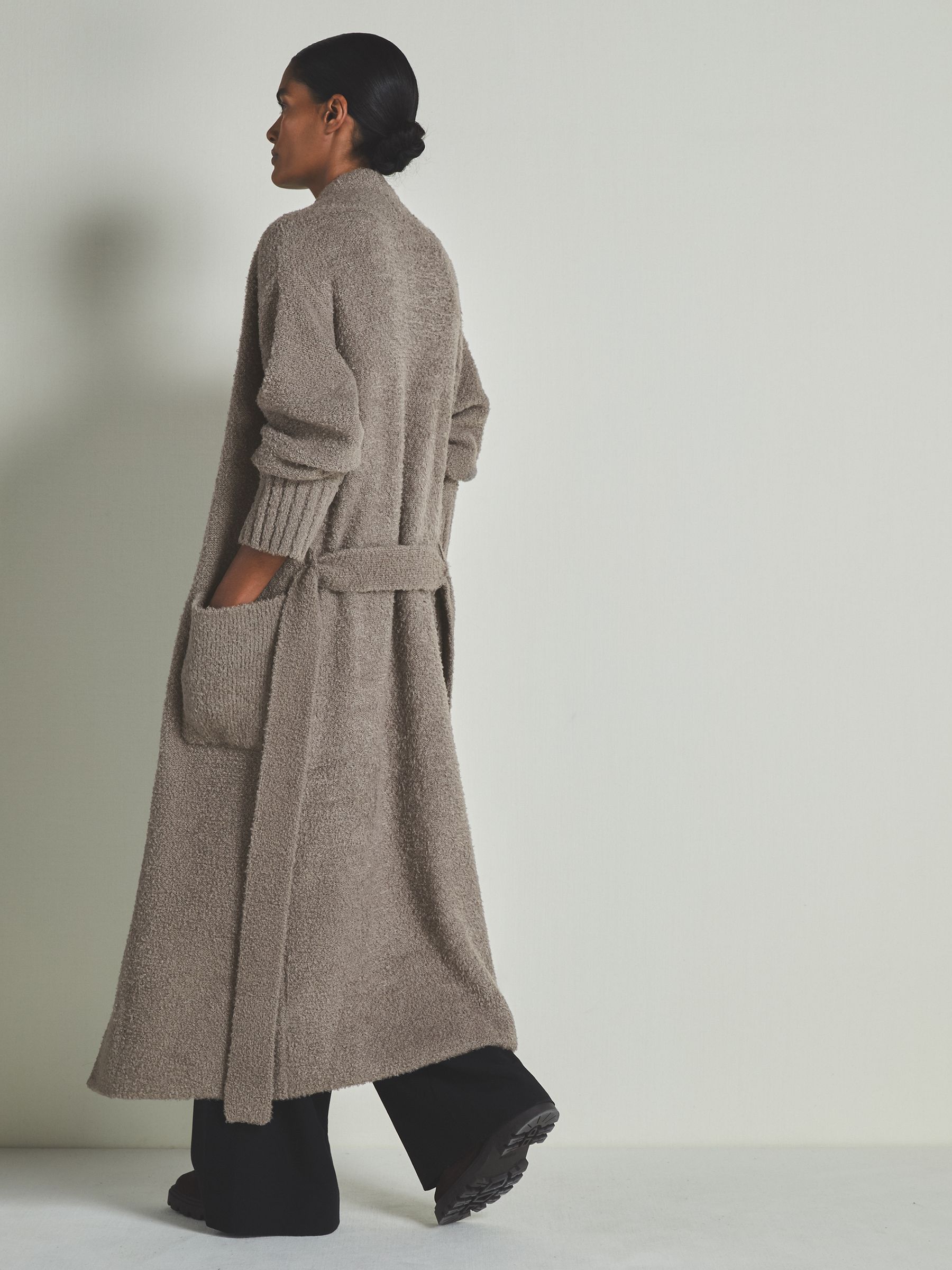 Reiss Reiss | Les 100 Ciels Bouclé Cardigan with Wool in Mink | REISS