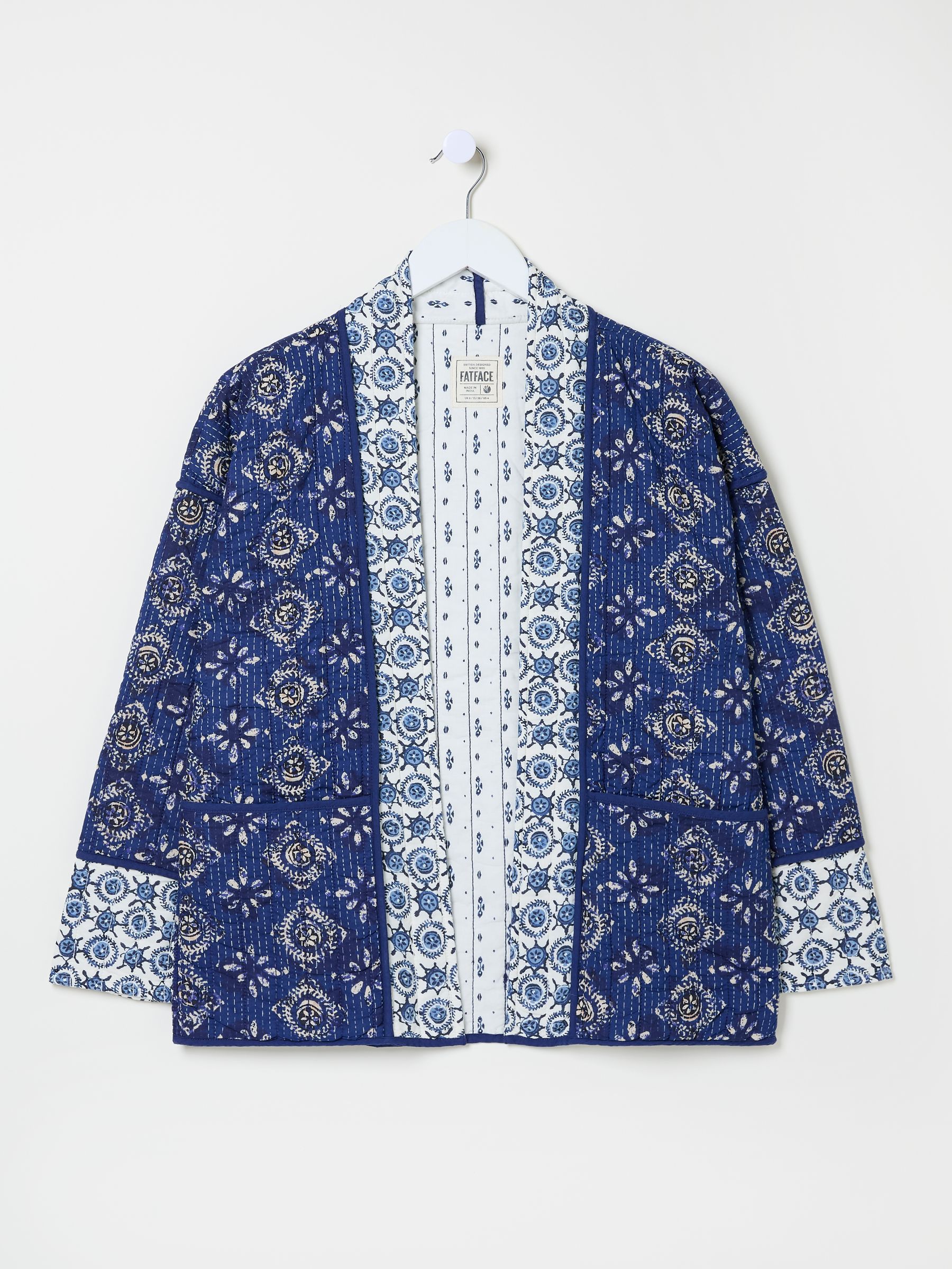 Kaia Indigo Blue 100% Cotton Tile Geo Quilted Jacket | FatFace