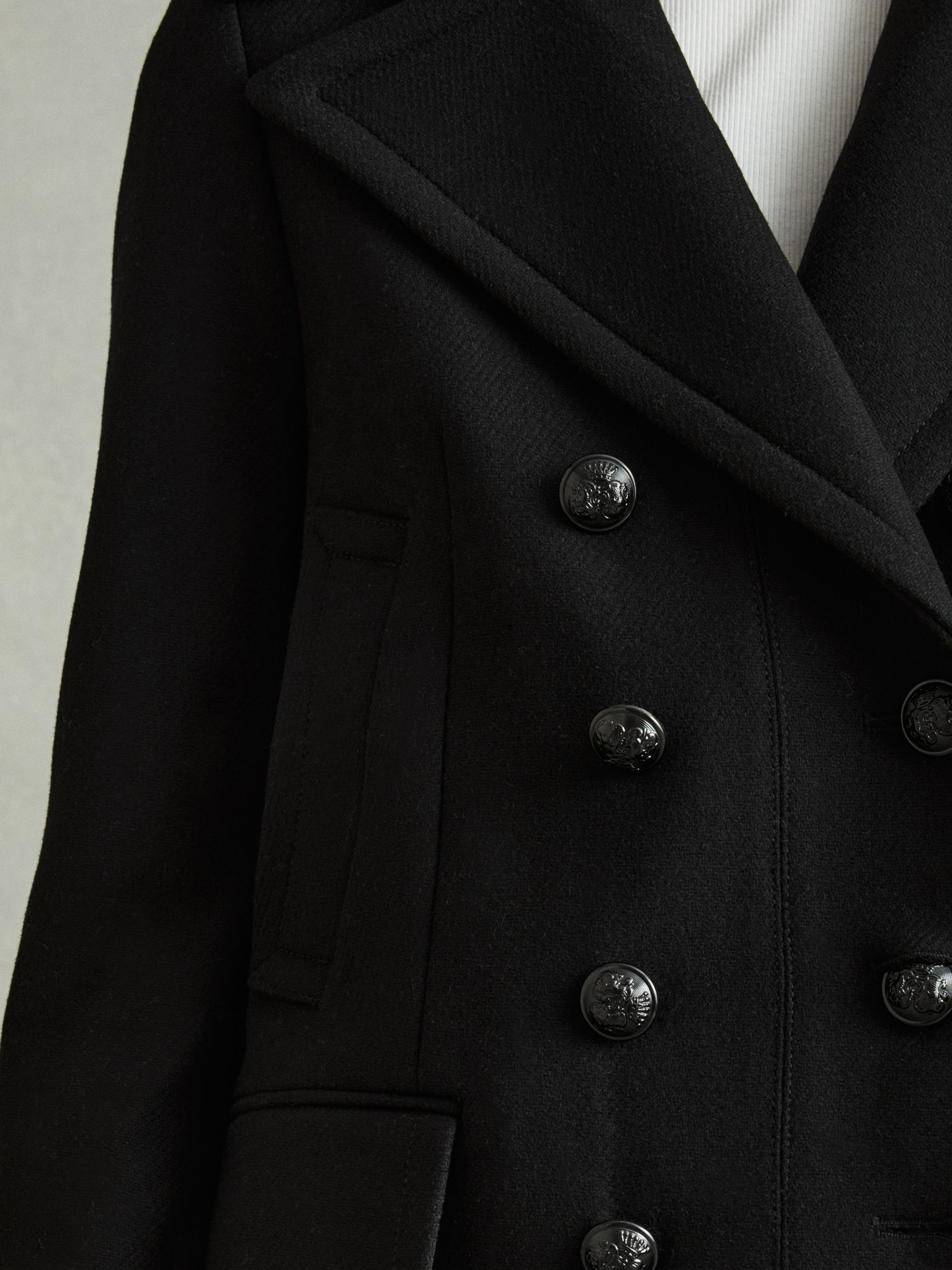 Reiss Wool Blend Double Breasted Pea Coat in Black - REISS