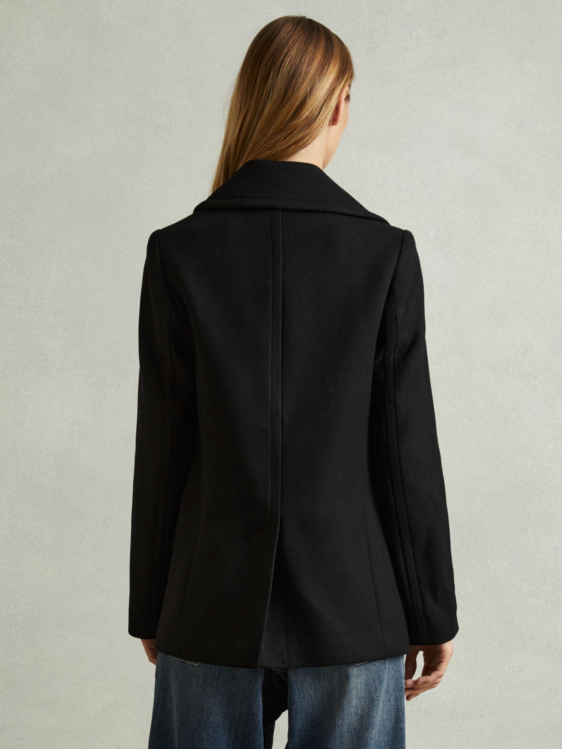 Reiss Wool Blend Double Breasted Pea Coat in Black - REISS