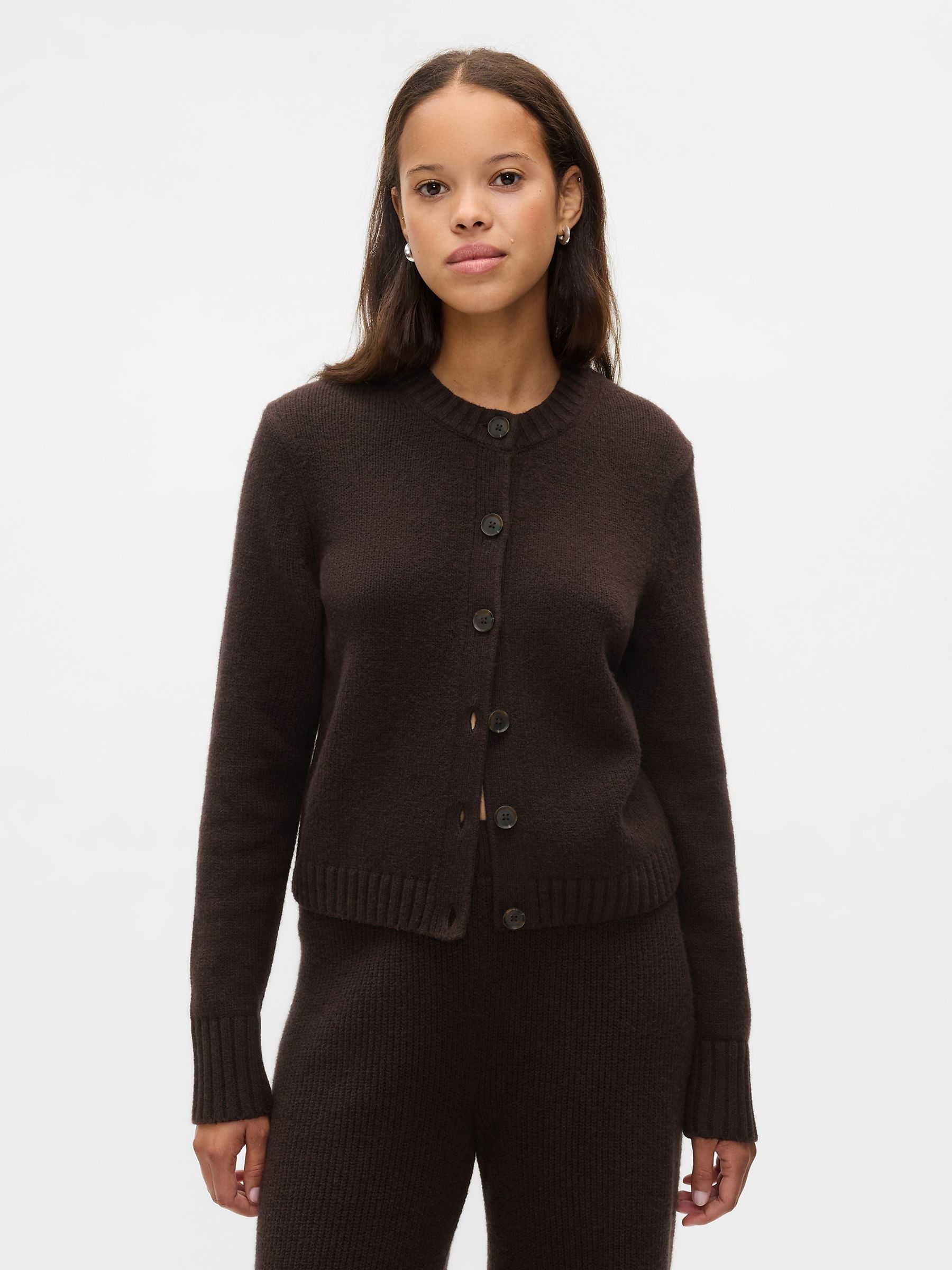 Brown CashSoft Long Sleeve Crew Neck Cardigan | Gap