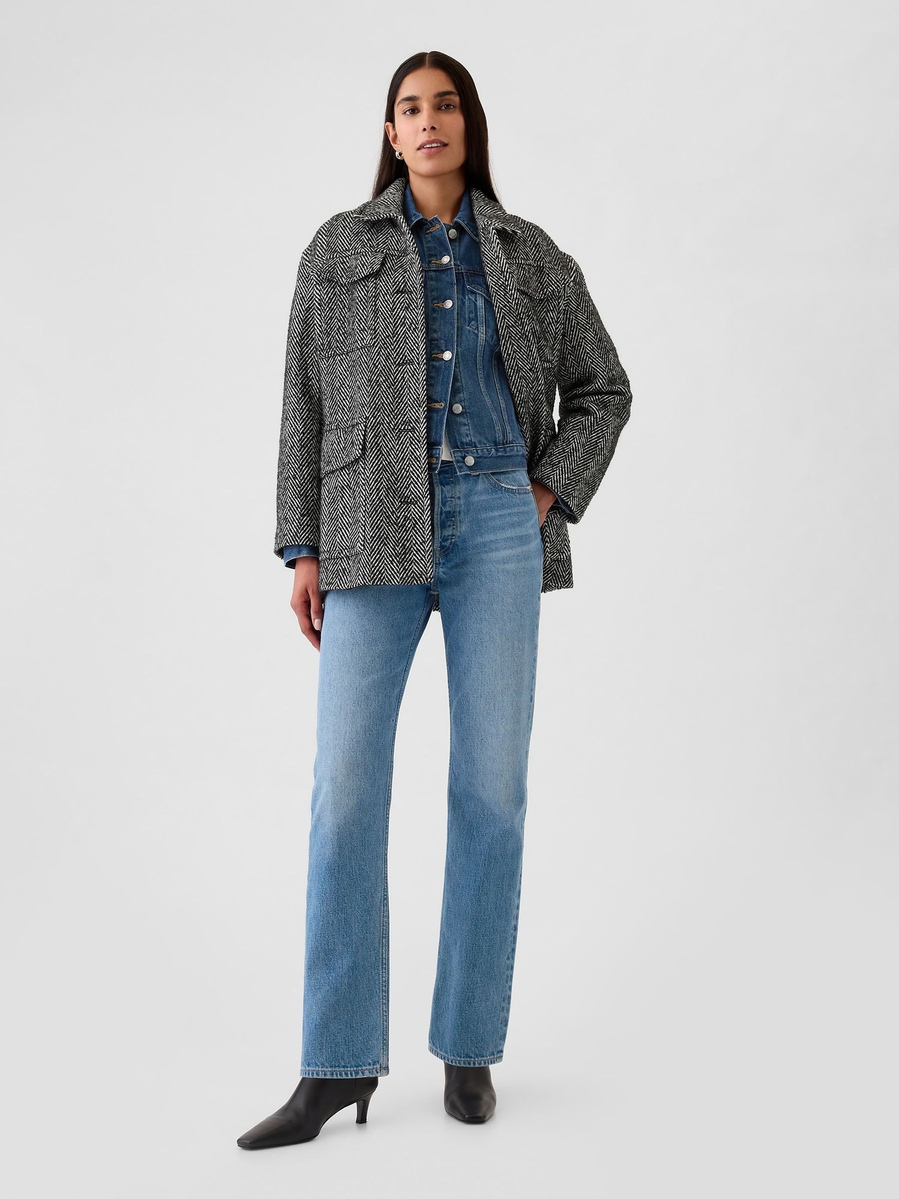 Black Herringbone Belted Utility Jacket | Gap