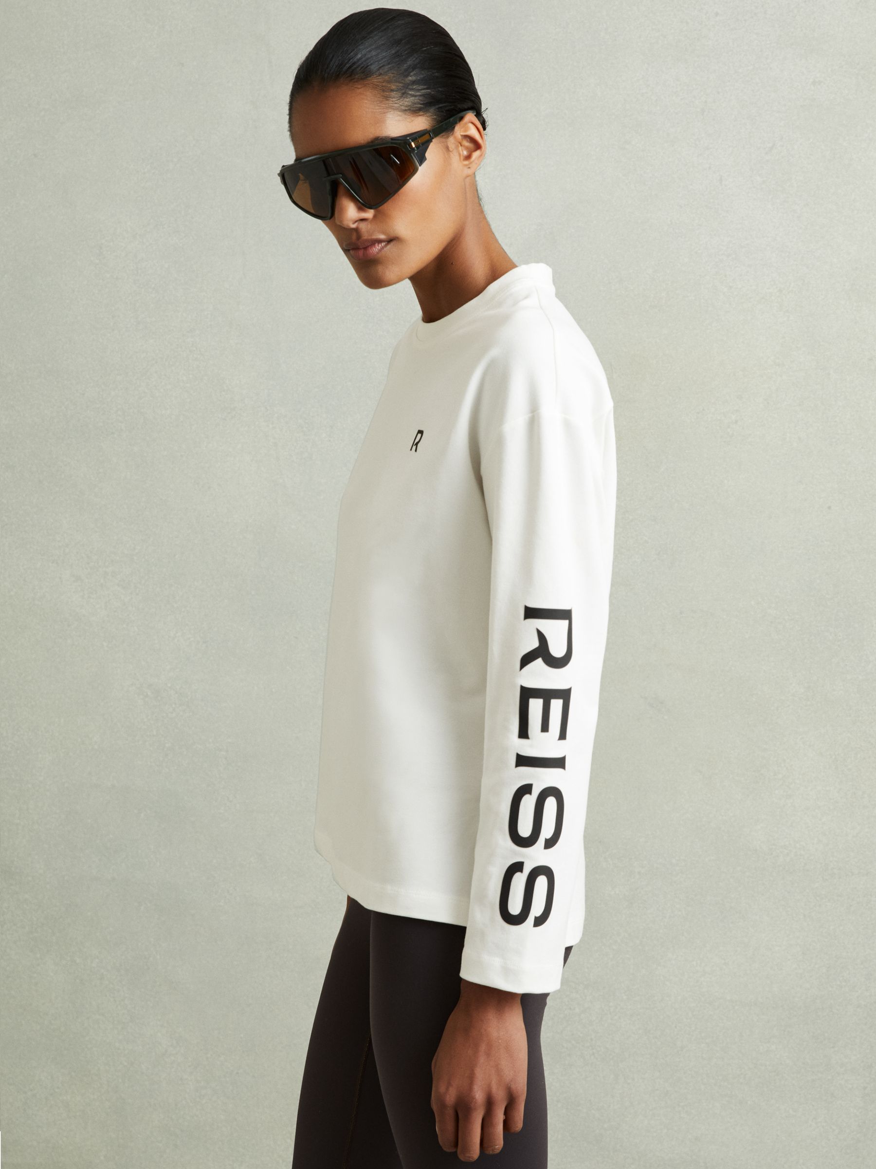 Reiss Cotton Blend Logo Top in White - REISS