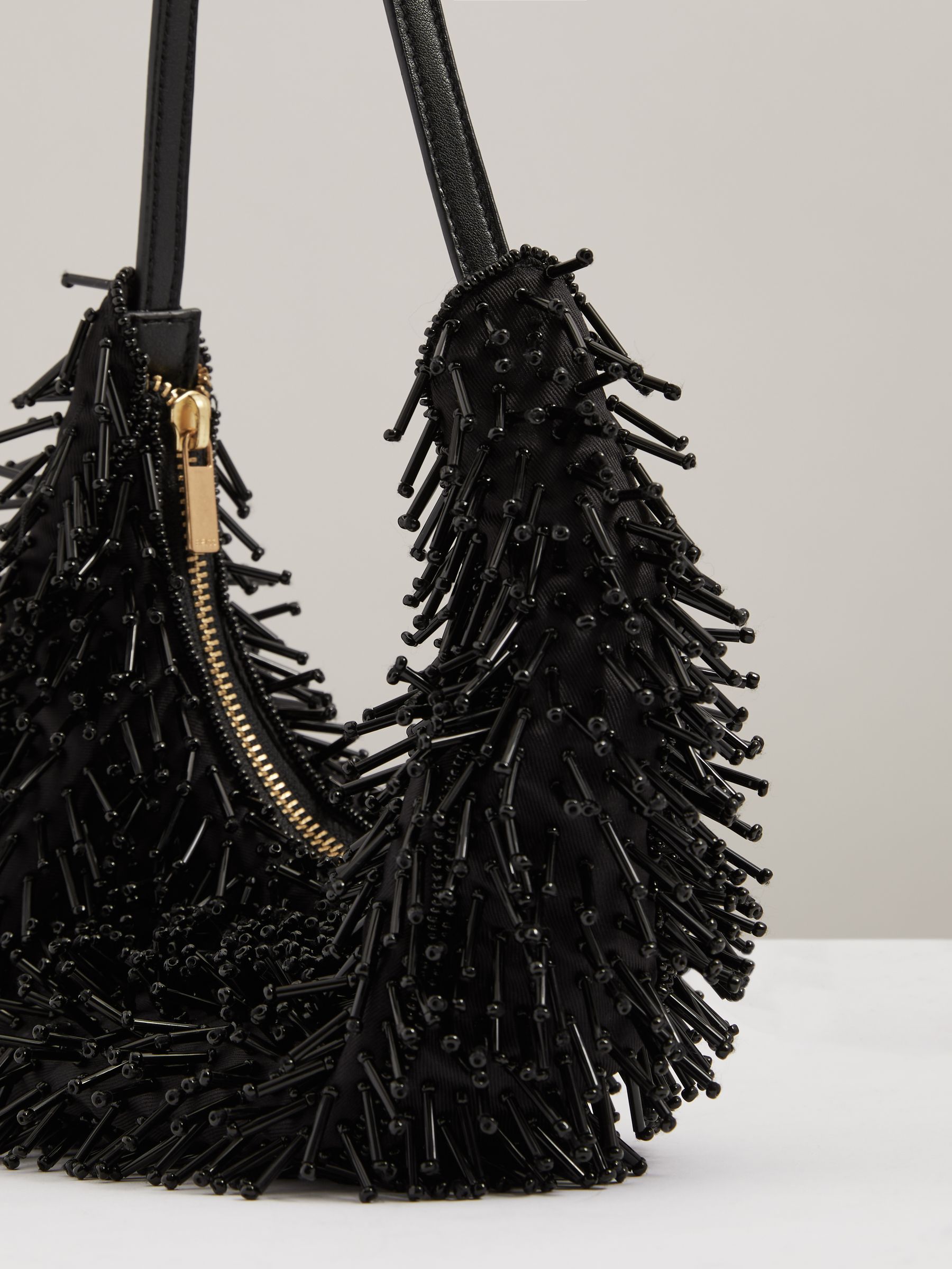 Reiss Beaded Crescent Shoulder Bag in Black - REISS
