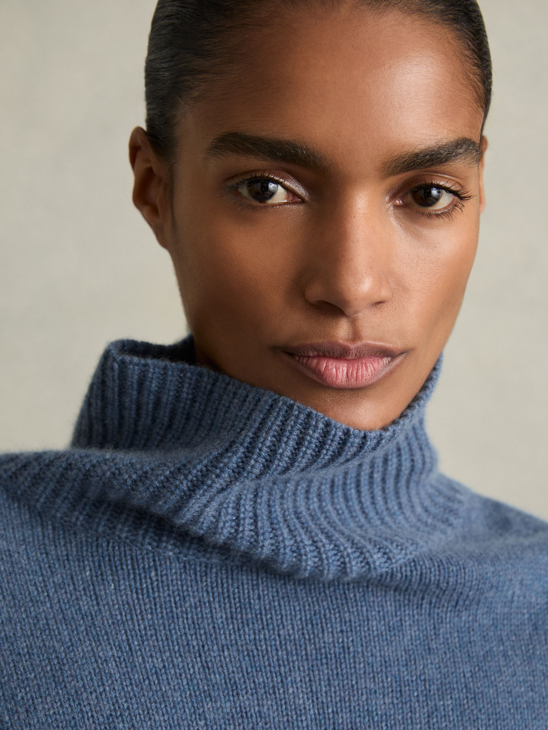 Reiss 100% Cashmere Roll Neck Jumper in Blue - REISS