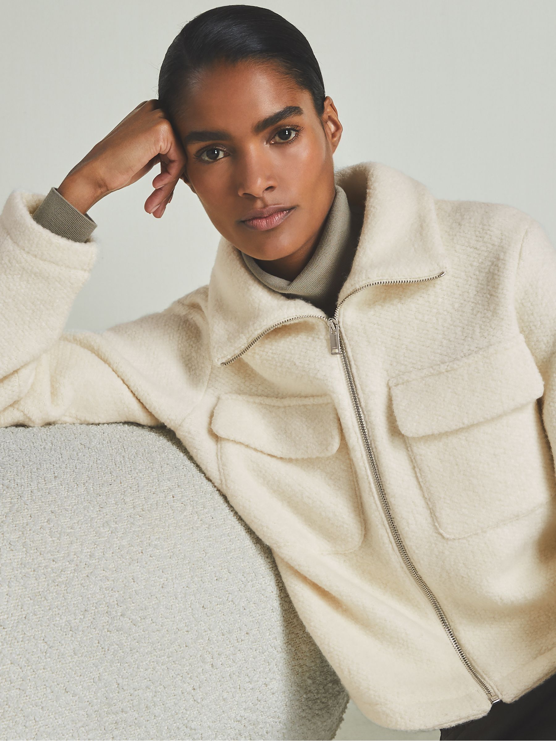 Reiss Reiss | Les 100 Ciels Textured Wool Jacket in Cream - REISS