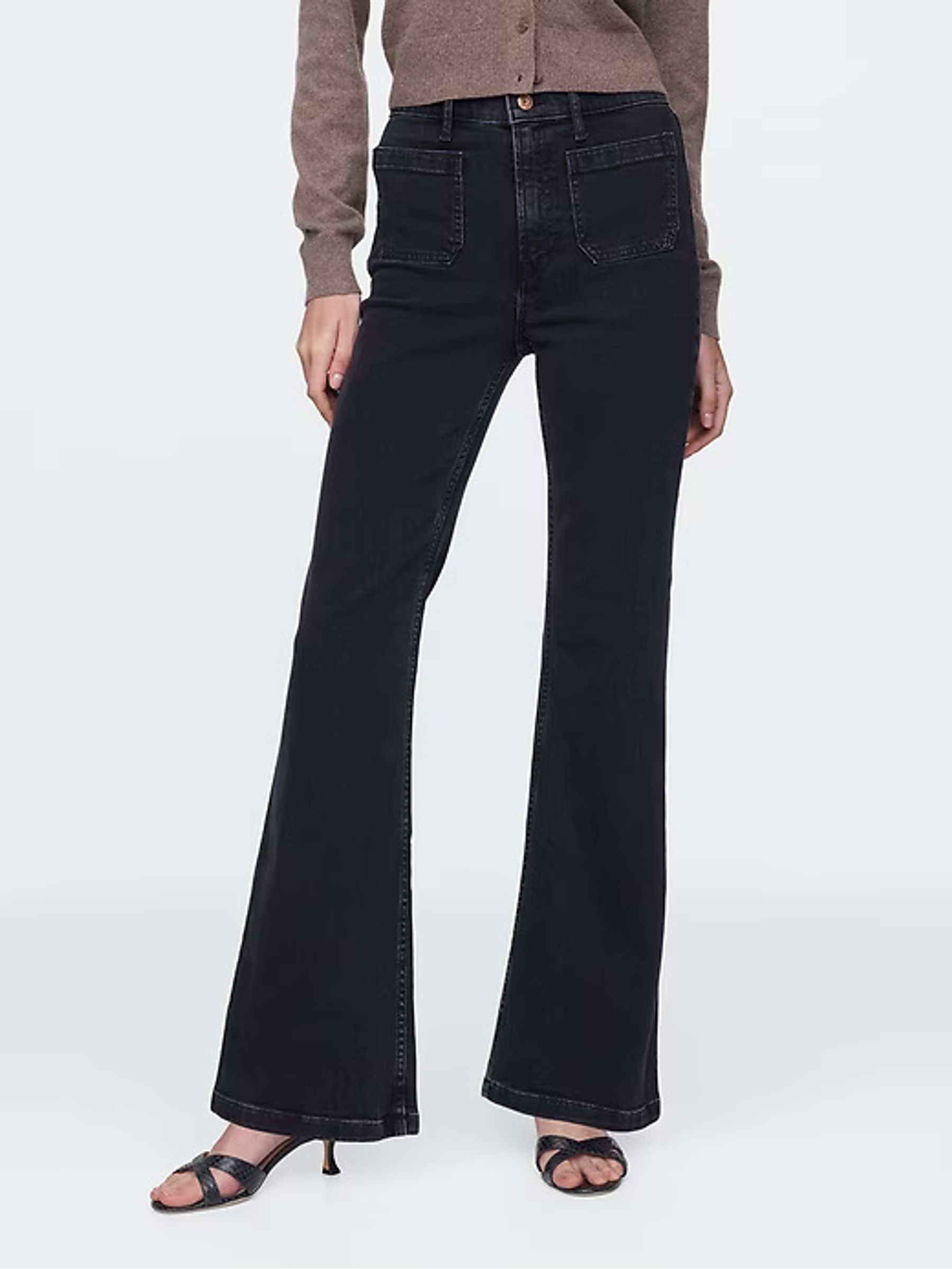 Black High Waisted Double Pocket 70s Flare Jeans | Gap