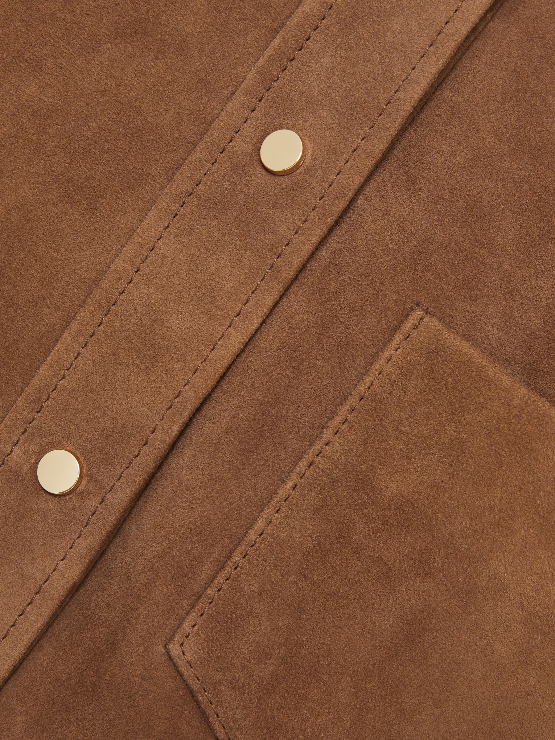 Reiss Suede Press-Stud Cropped Shirt in Tan - REISS