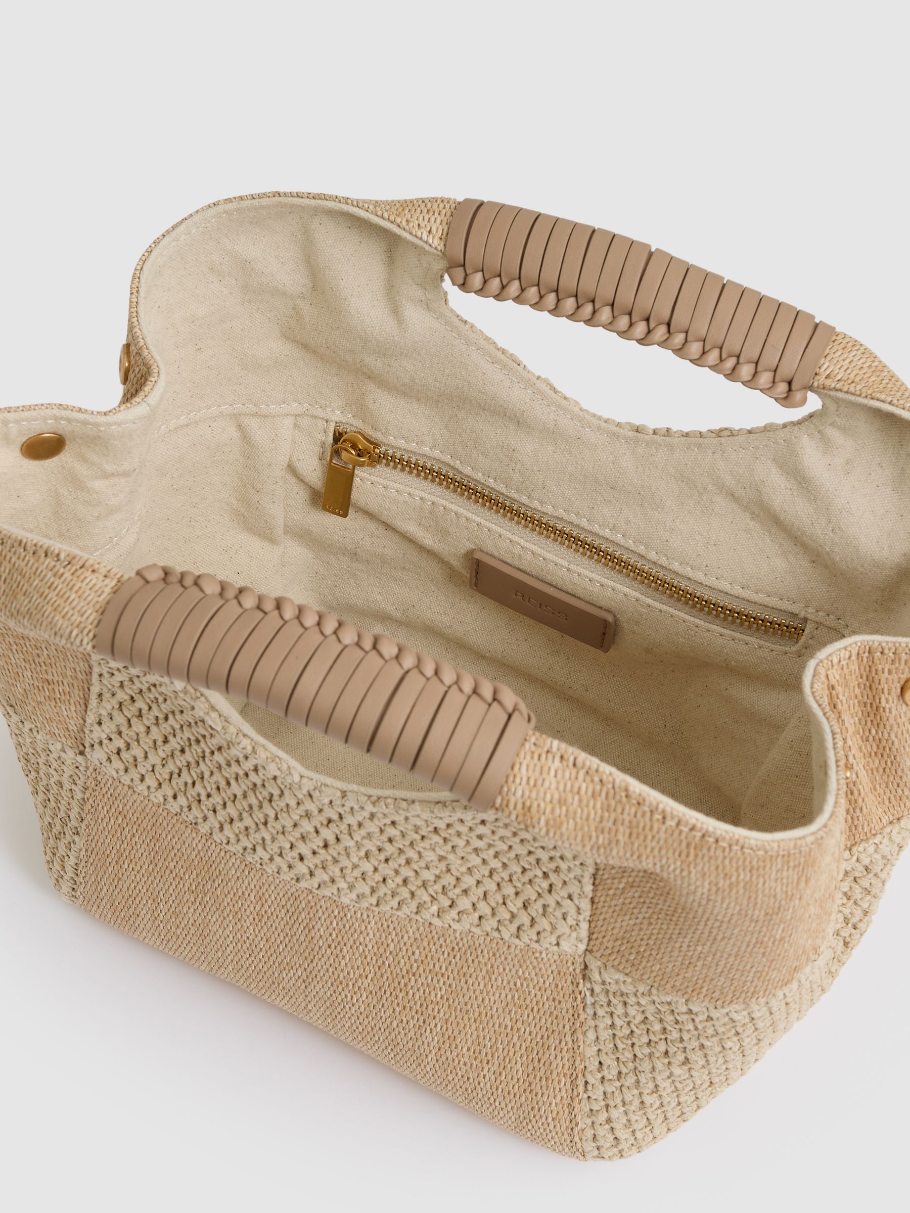Reiss Raffia Patchwork Clutch Bag in Natural | REISS
