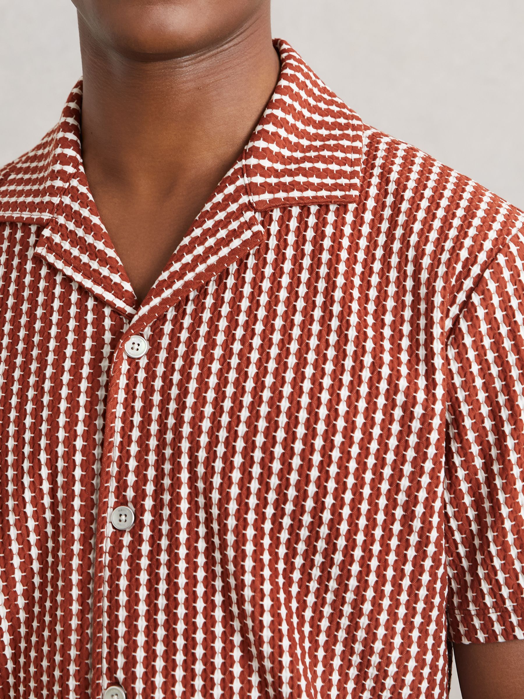 Reiss Textured-Stripe Cuban-Collar Shirt in Rust Red/White - REISS