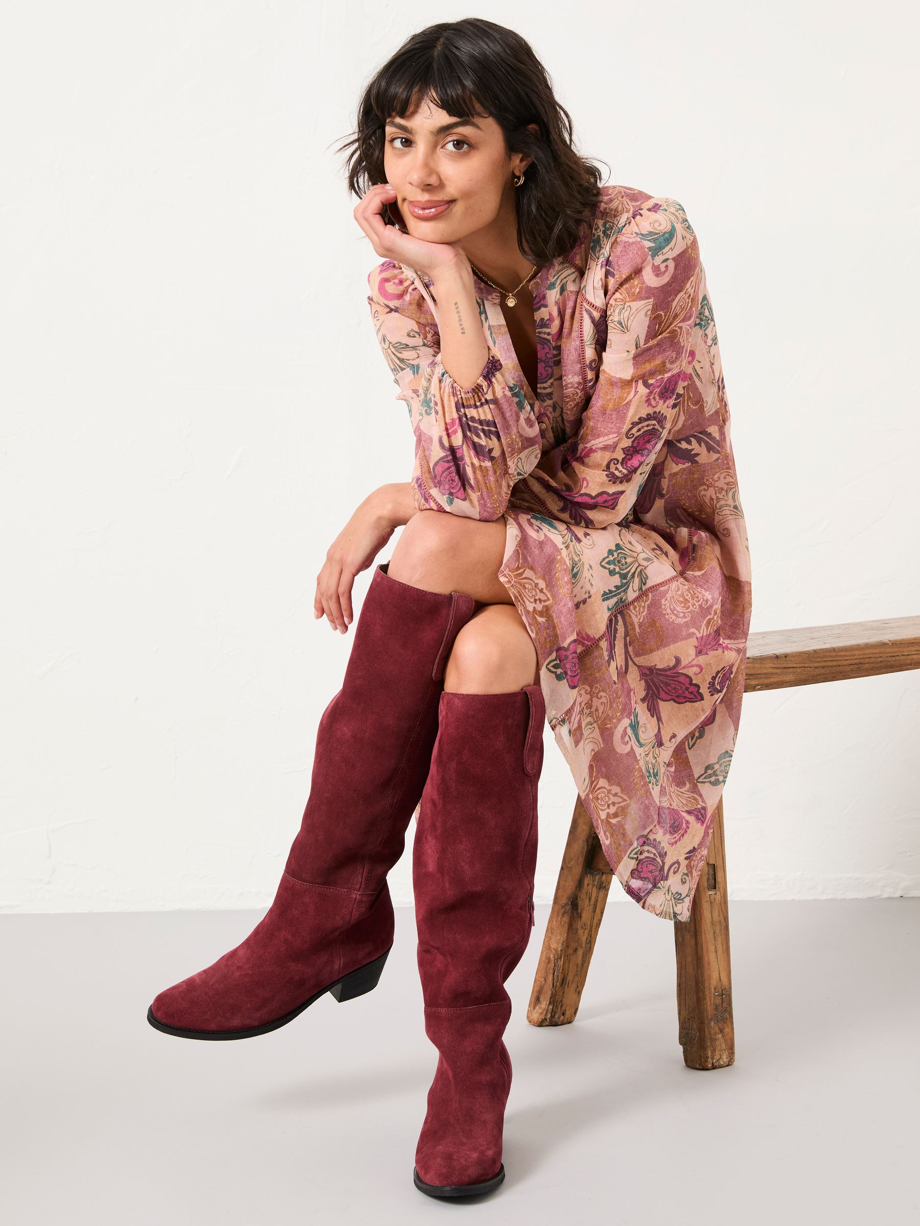 Steph Rose Pink Patched Chintz Regular Dress | FatFace