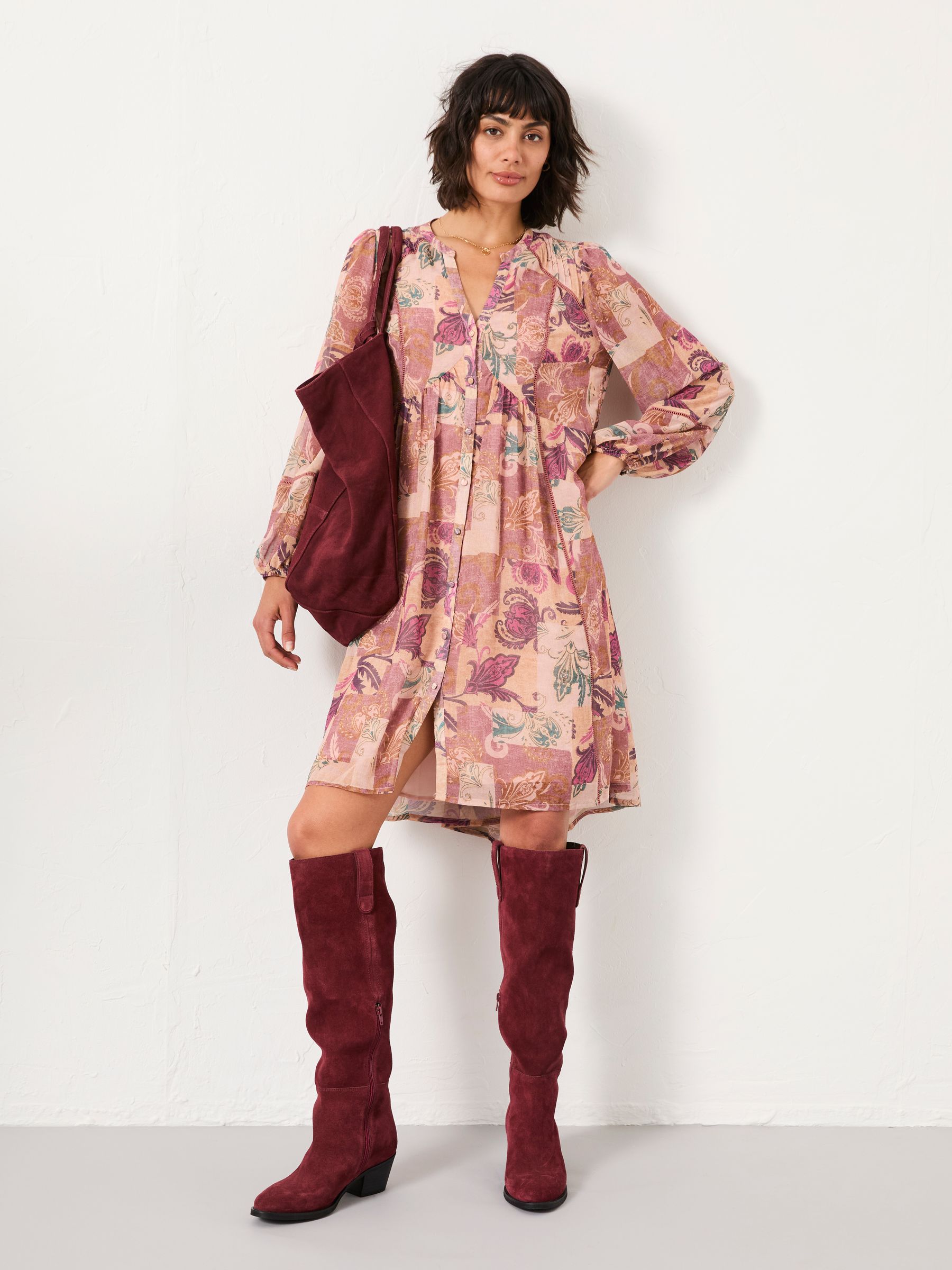 Steph Rose Pink Patched Chintz Regular Dress | FatFace