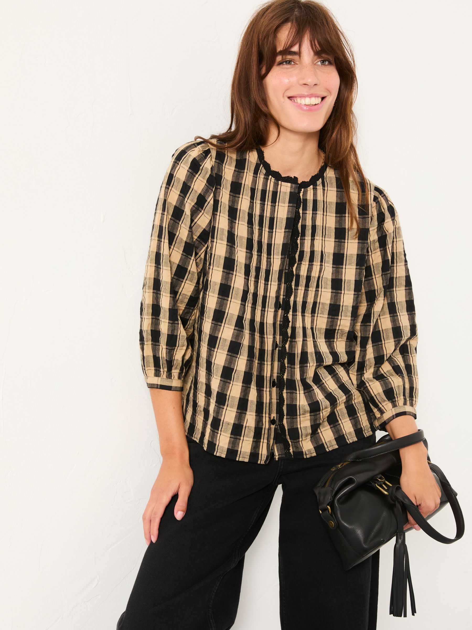 black checked blouse