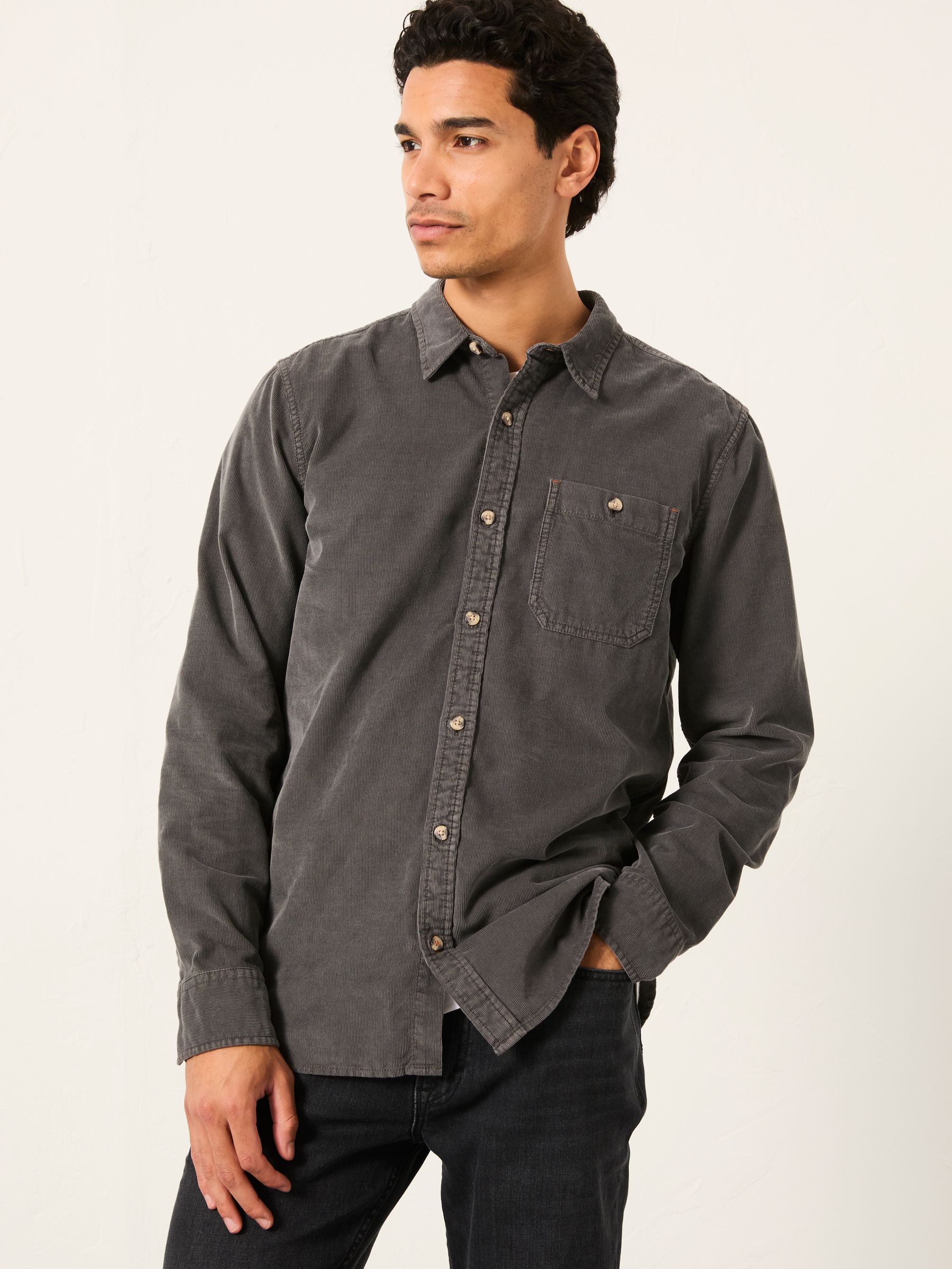 Dark Grey Long Sleeve Cord Shirt | FatFace