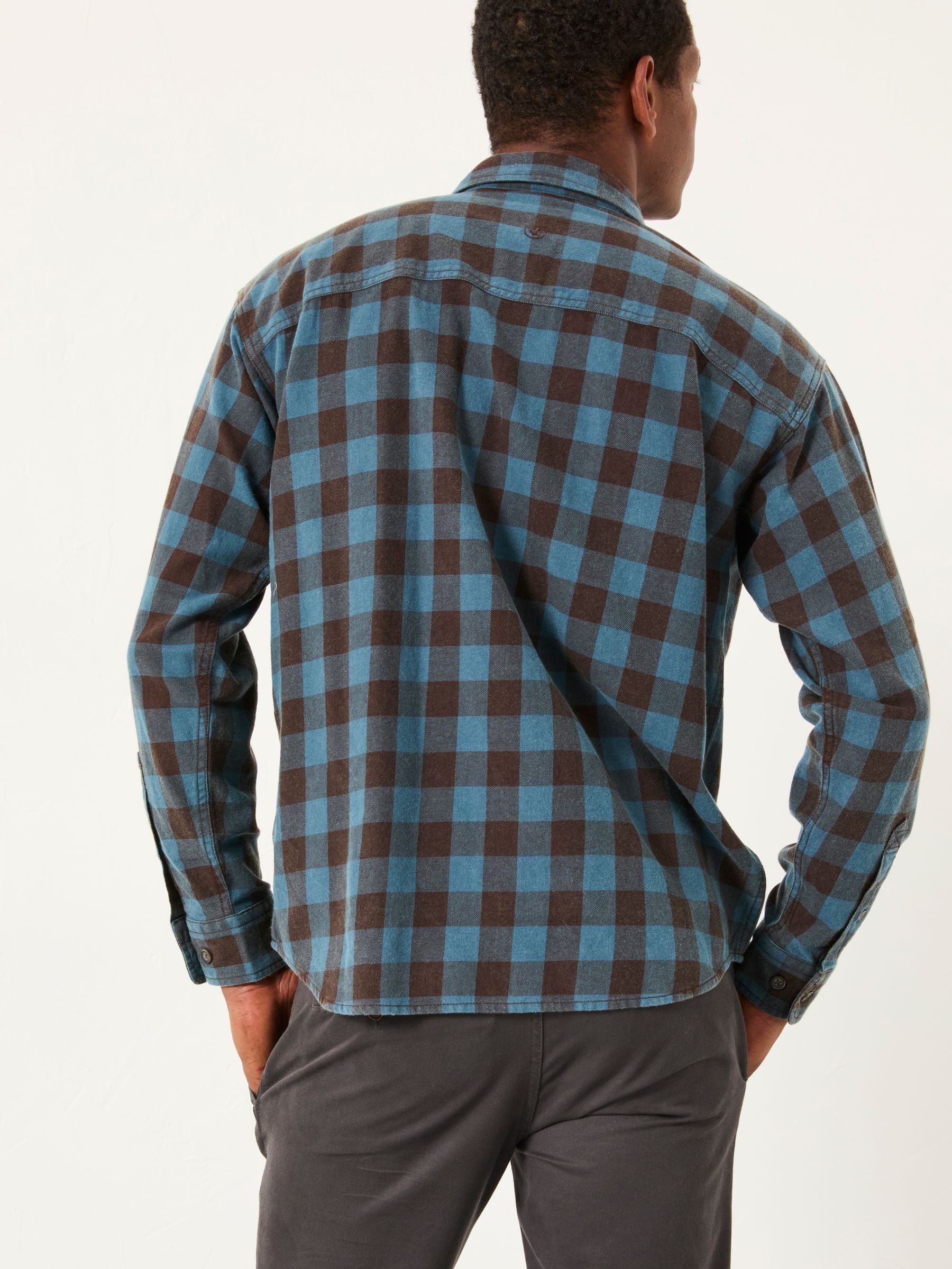 Thursby Mid Blue Long Sleeve Relaxed Fit Gingham Shirt | FatFace