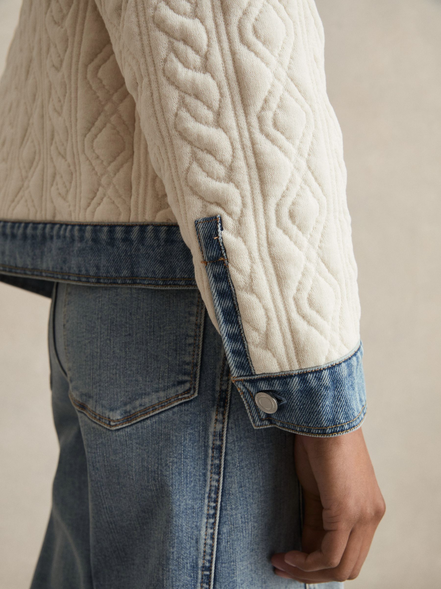 Reiss Quilted Colour Block Denim Jacket in Denim Blue - REISS