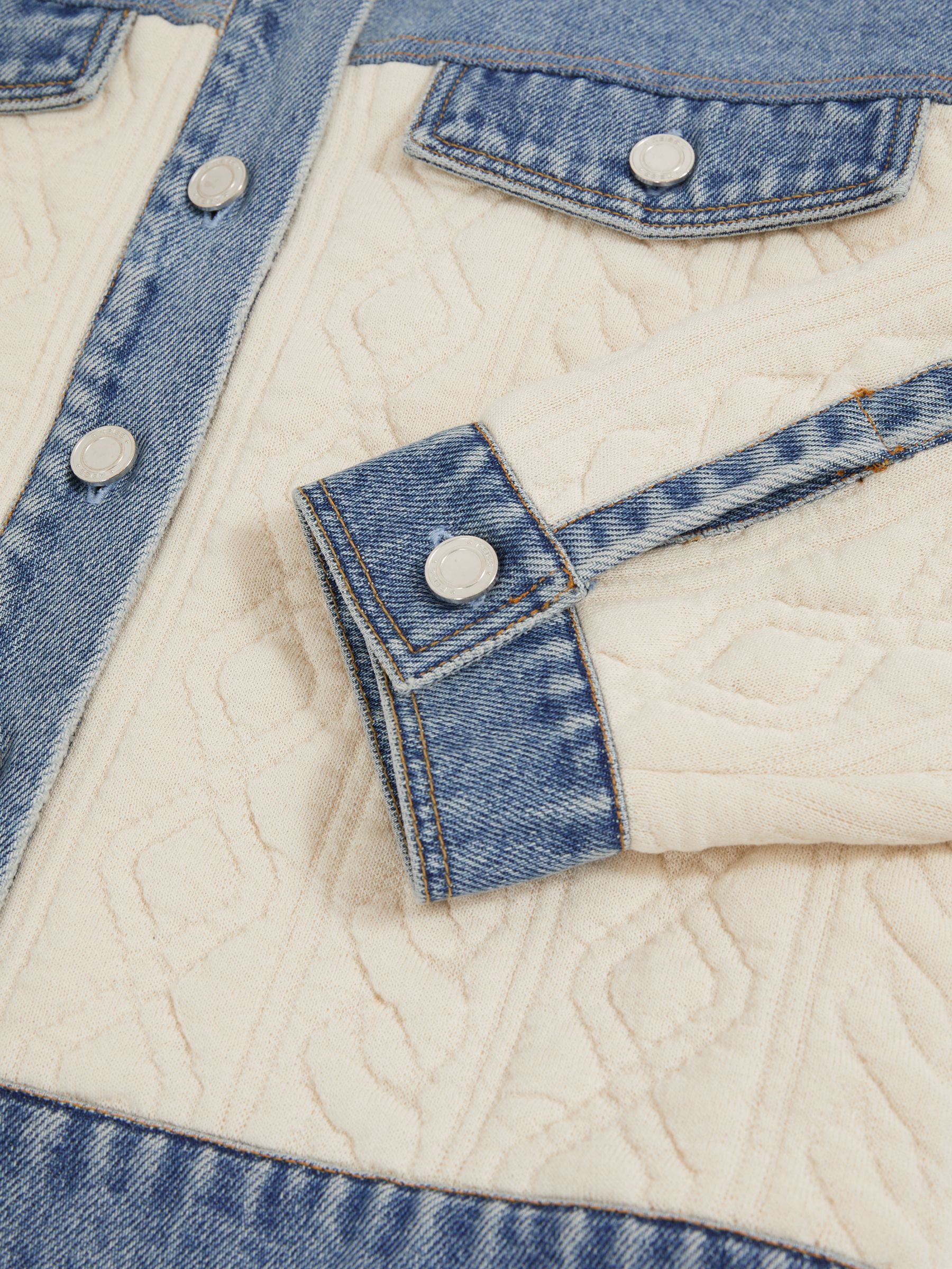 Reiss Quilted Colour Block Denim Jacket in Denim Blue - REISS