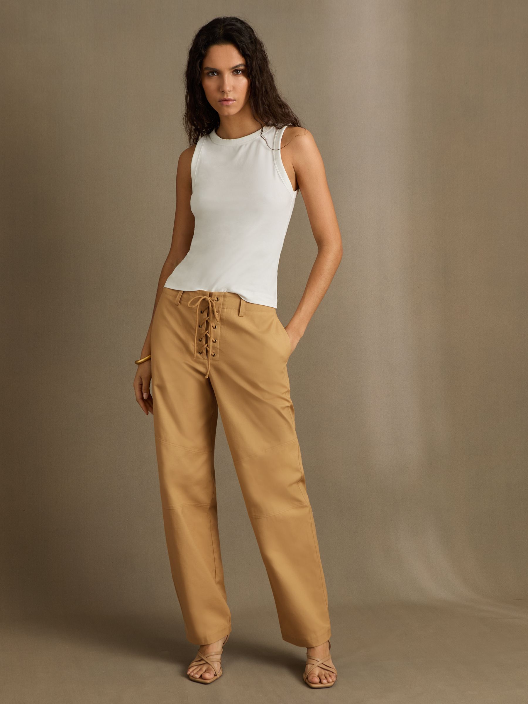 Reiss Lace-up Tapered Trousers in Tan | REISS