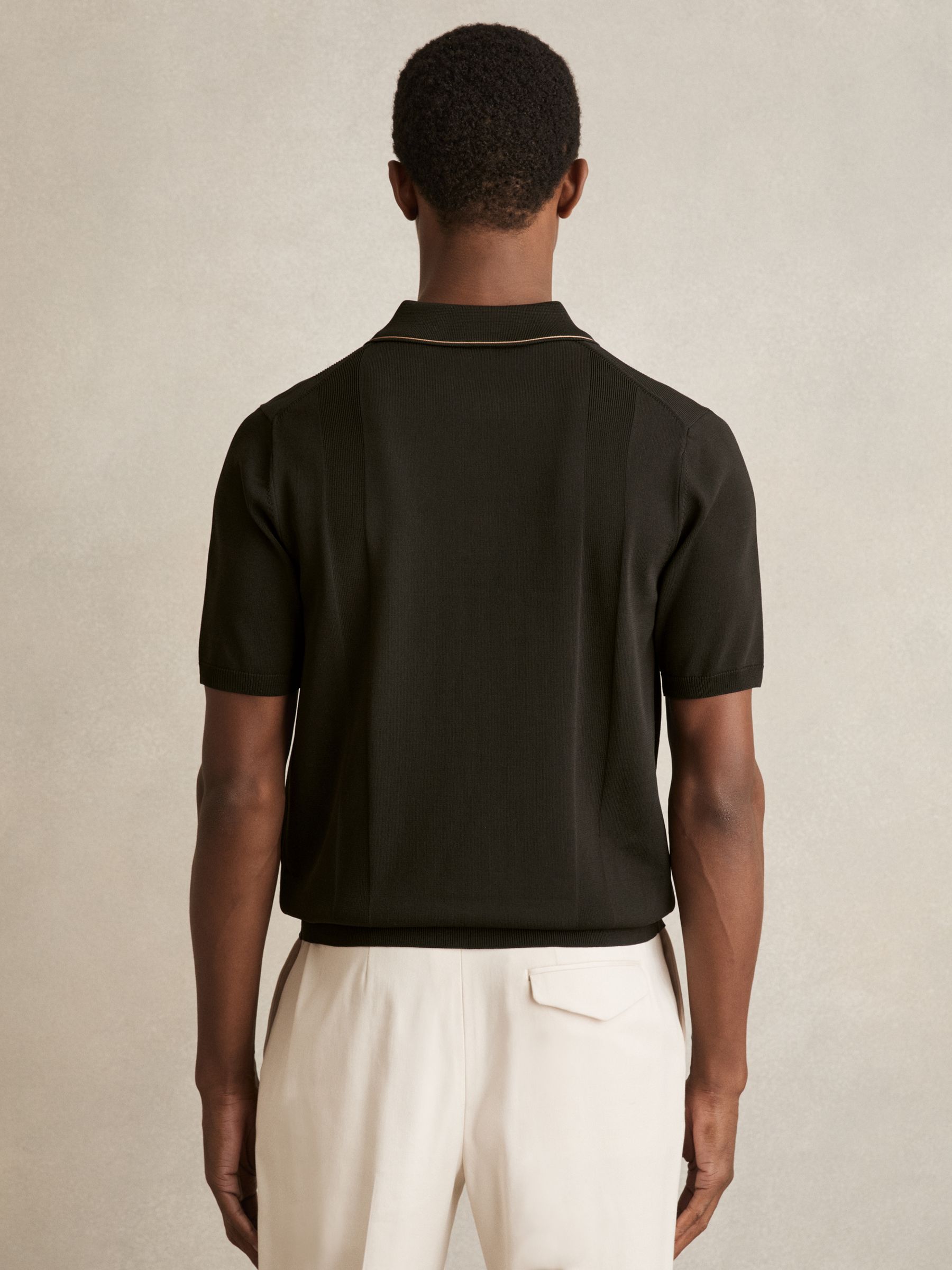 Reiss Colour-Block Knit Polo Shirt in Optic White/Green - REISS