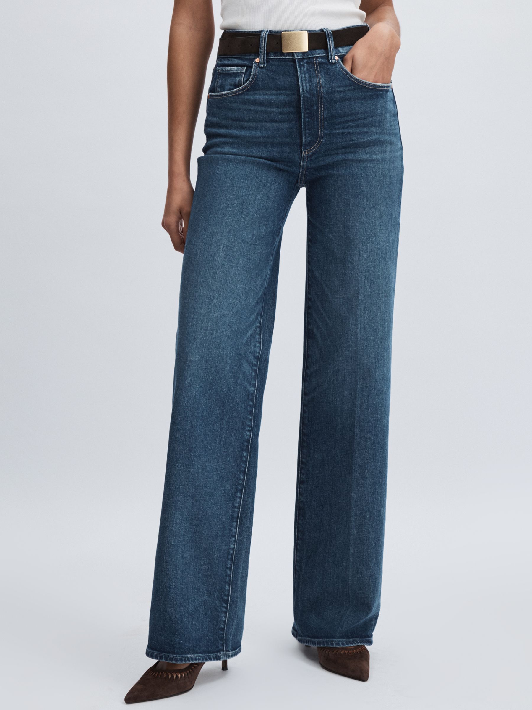 Reiss Paige High Rise Wide Leg Jeans in Boogie Blue - REISS