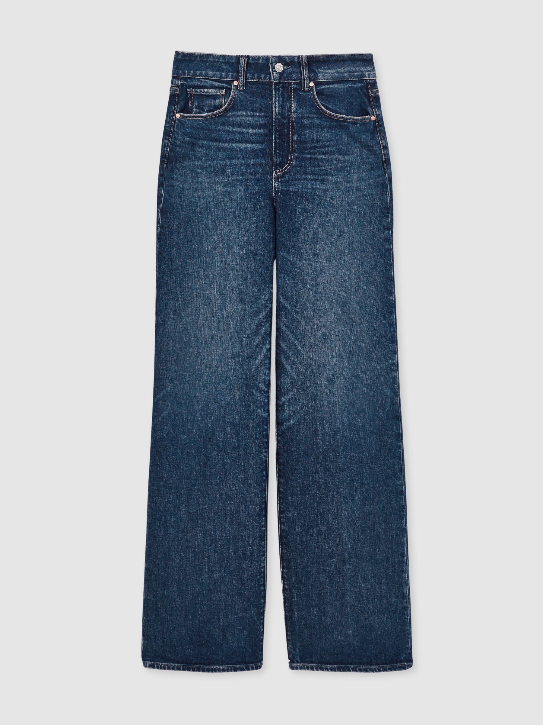 Reiss Paige High Rise Wide Leg Jeans in Boogie Blue - REISS