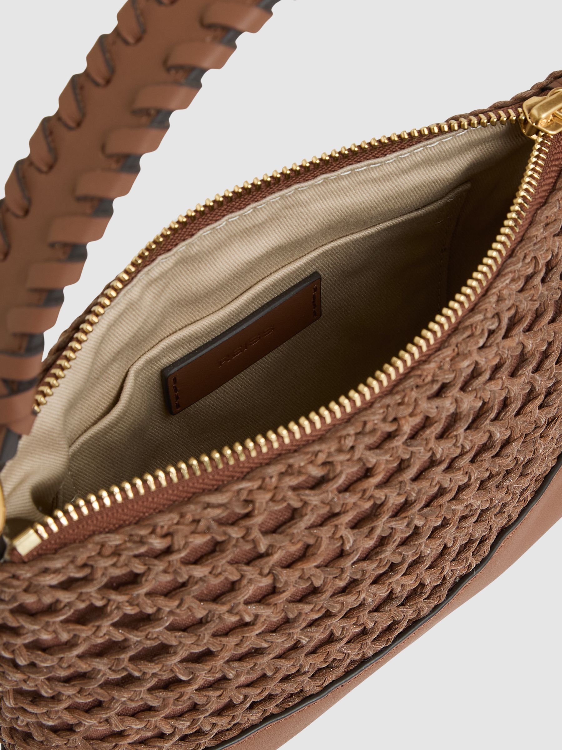 Reiss Weave Cross-Body Bag in Tan - REISS