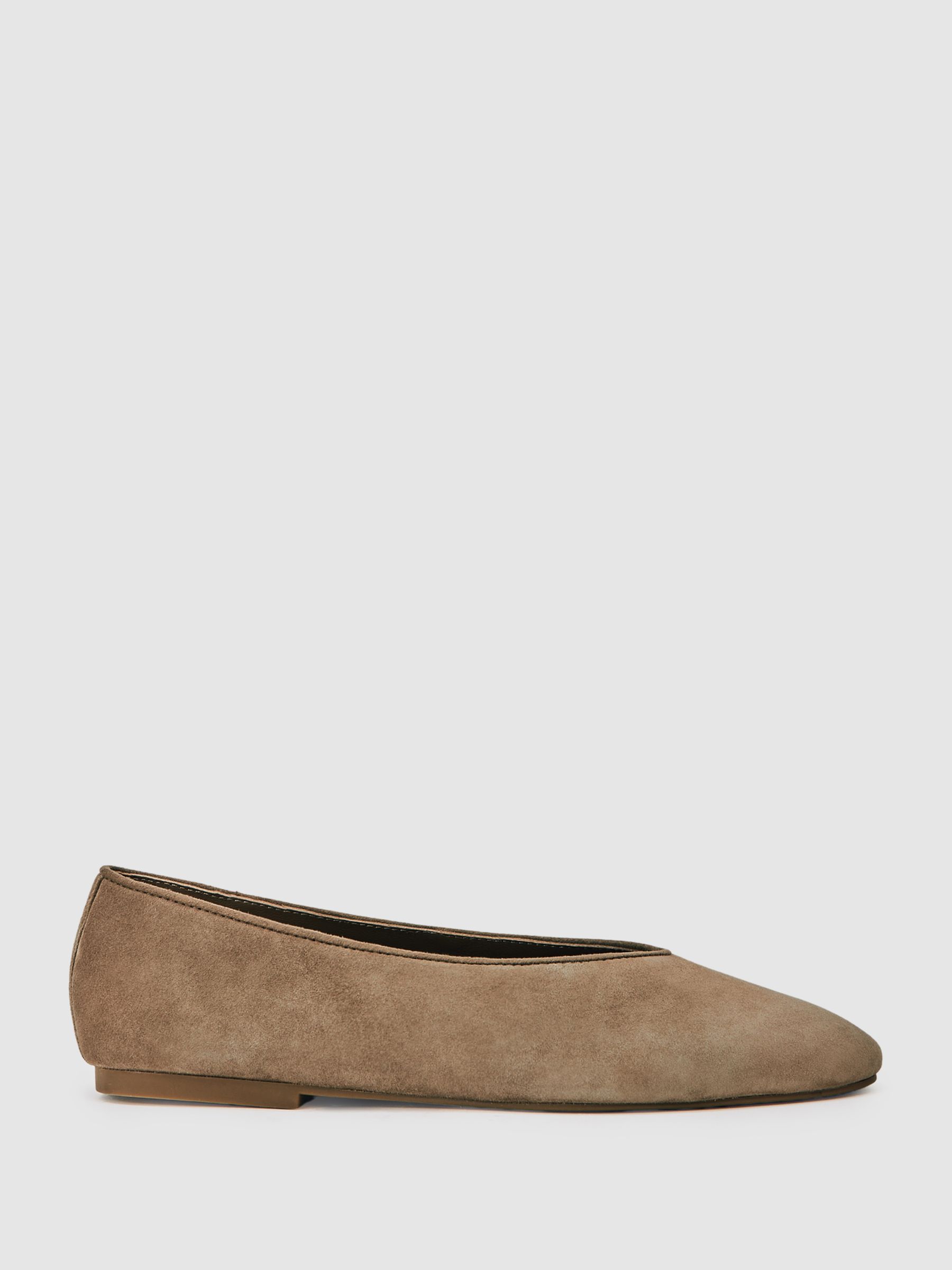 Reiss Leather Rounded-Point Toe Ballet Flats in Taupe - REISS